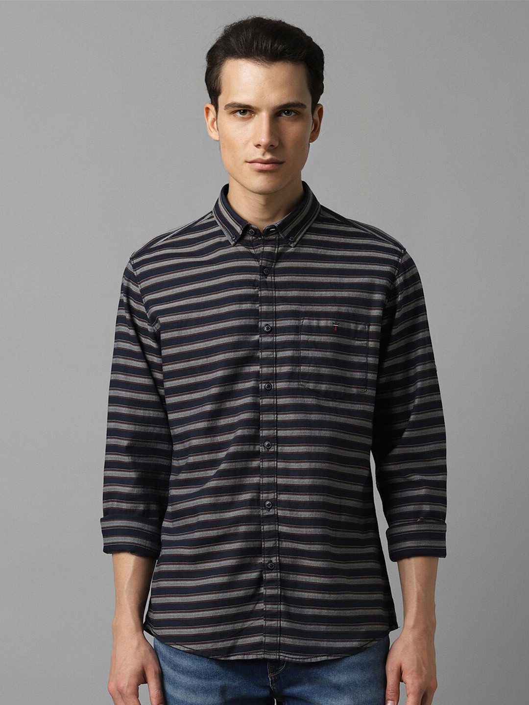 Buy Louis Philippe Jeans Slim Fit Horizontal Striped Cotton Casual ...