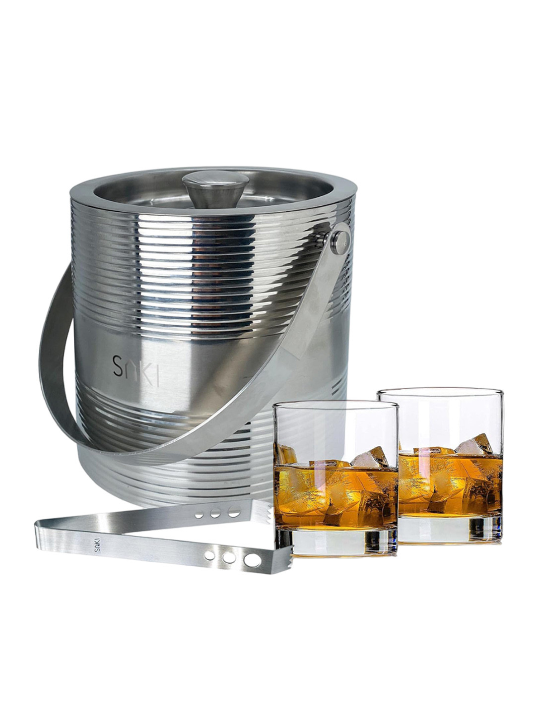 Buy SAKI Black 3 Pieces Stainless Steel Ice Bucket With Old Fashioned ...