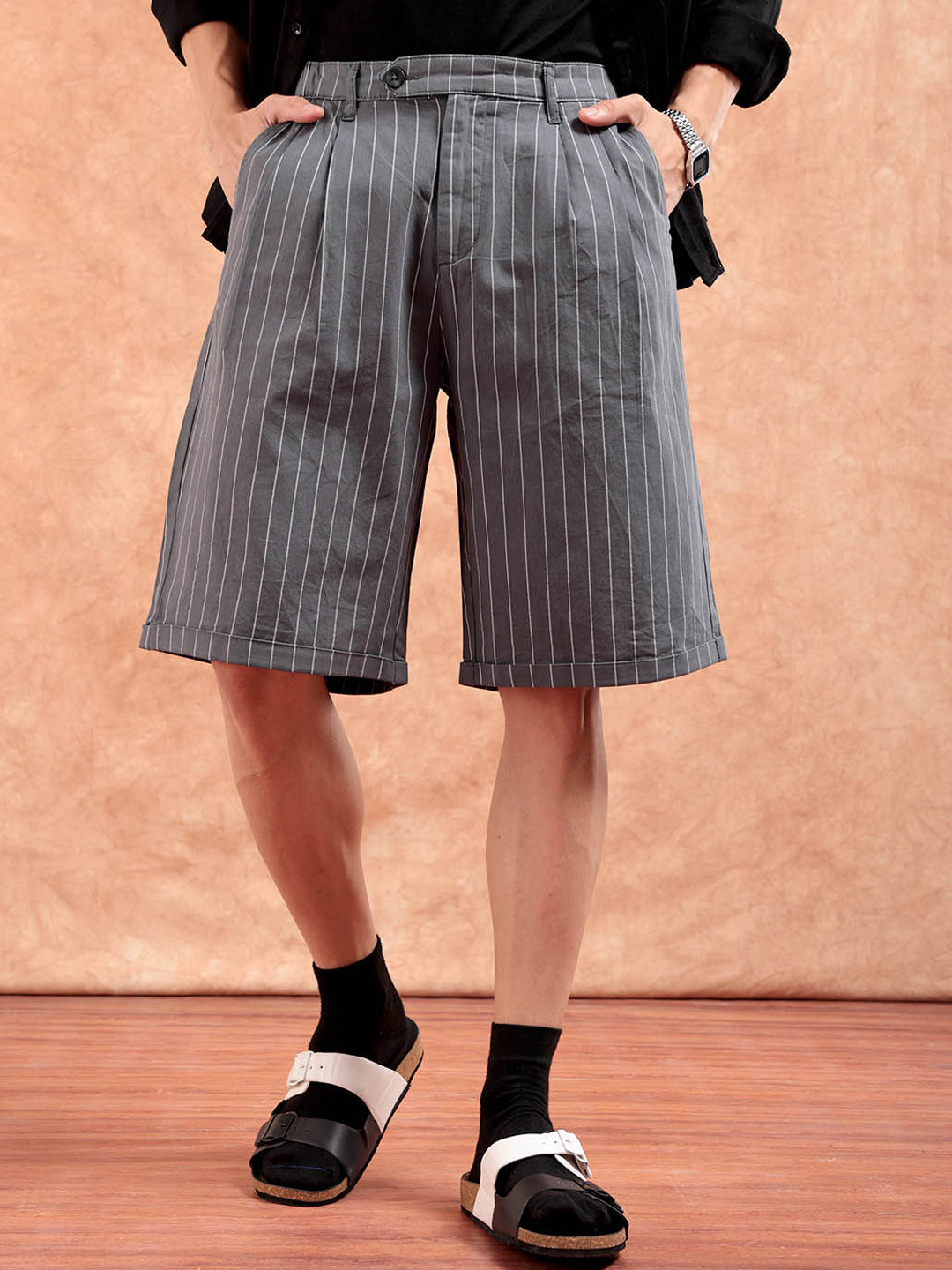 Buy The Indian Garage Co Men Striped Relaxed Fit Technology Shorts ...