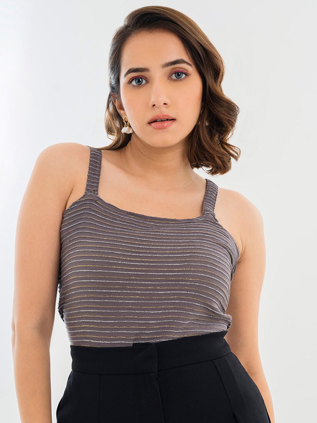 Buy Halff Grey Striped Tank Top Tops For Women 28090958 Myntra