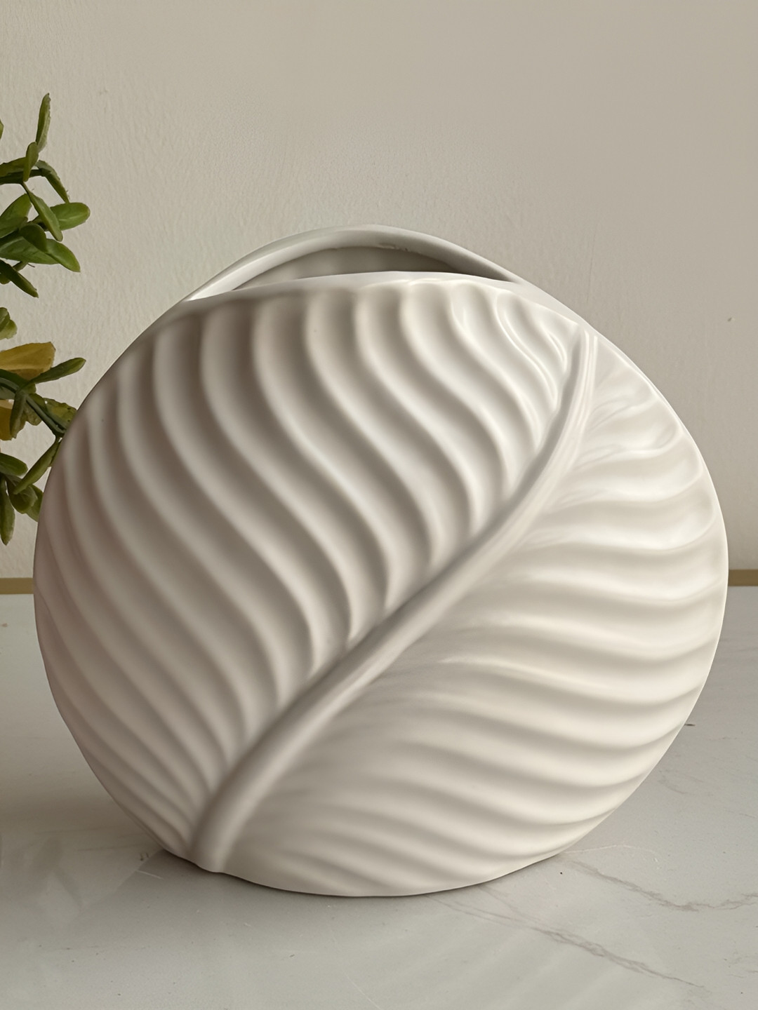 Buy Art Street White Leaf Modern Ceramic Flower Vase - Vases for Unisex ...