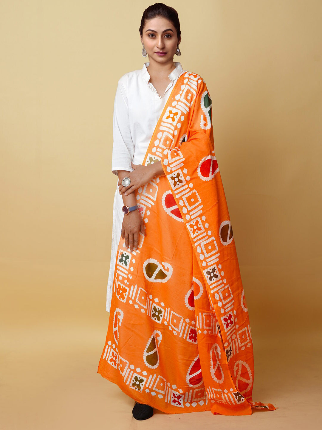 Buy Unnati Silks Ethnic Motifs Printed Pure Cotton Batik Dupatta ...