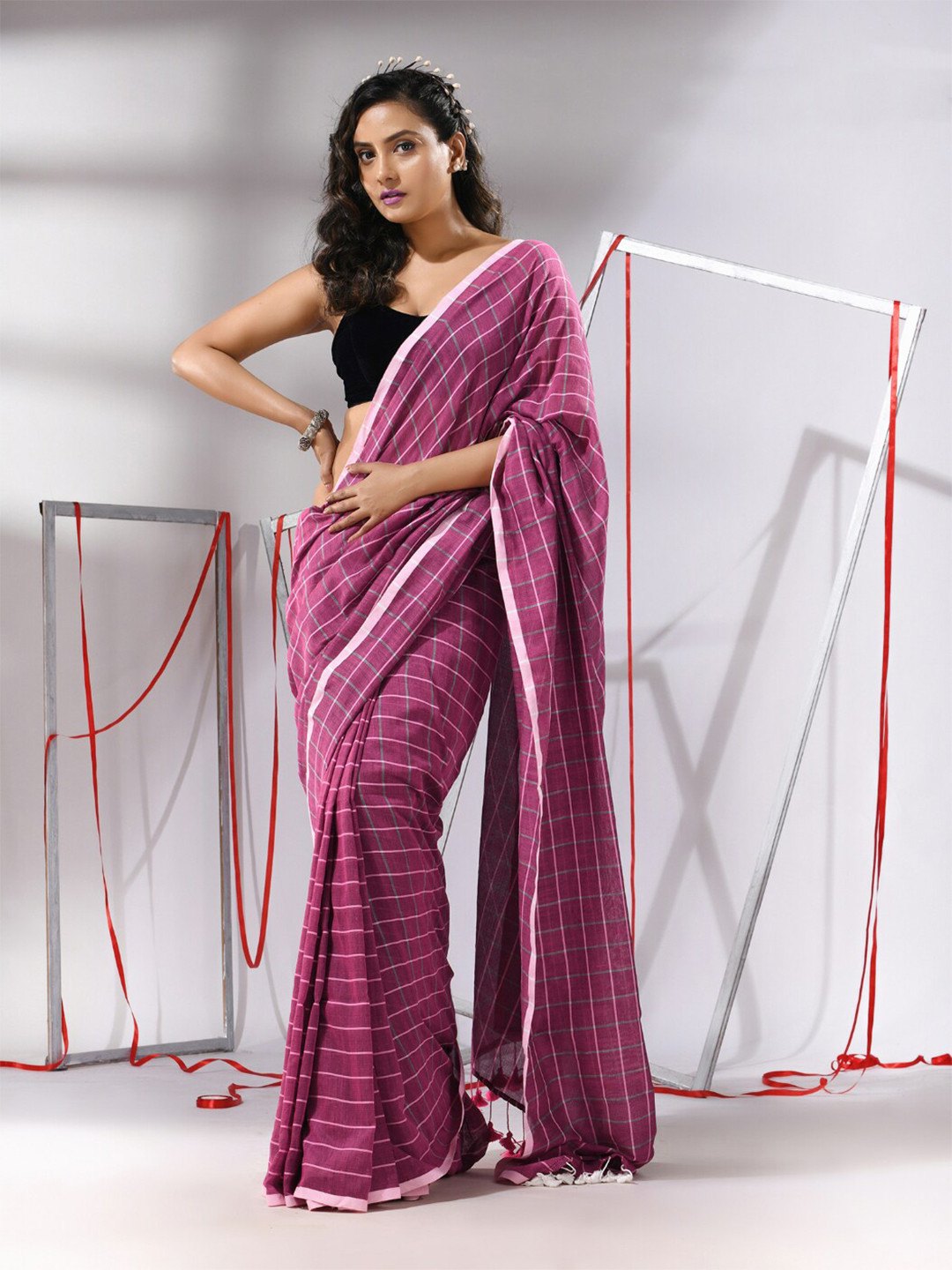 Buy Charukriti Checked Pure Cotton Saree - Sarees for Women 28118808 ...
