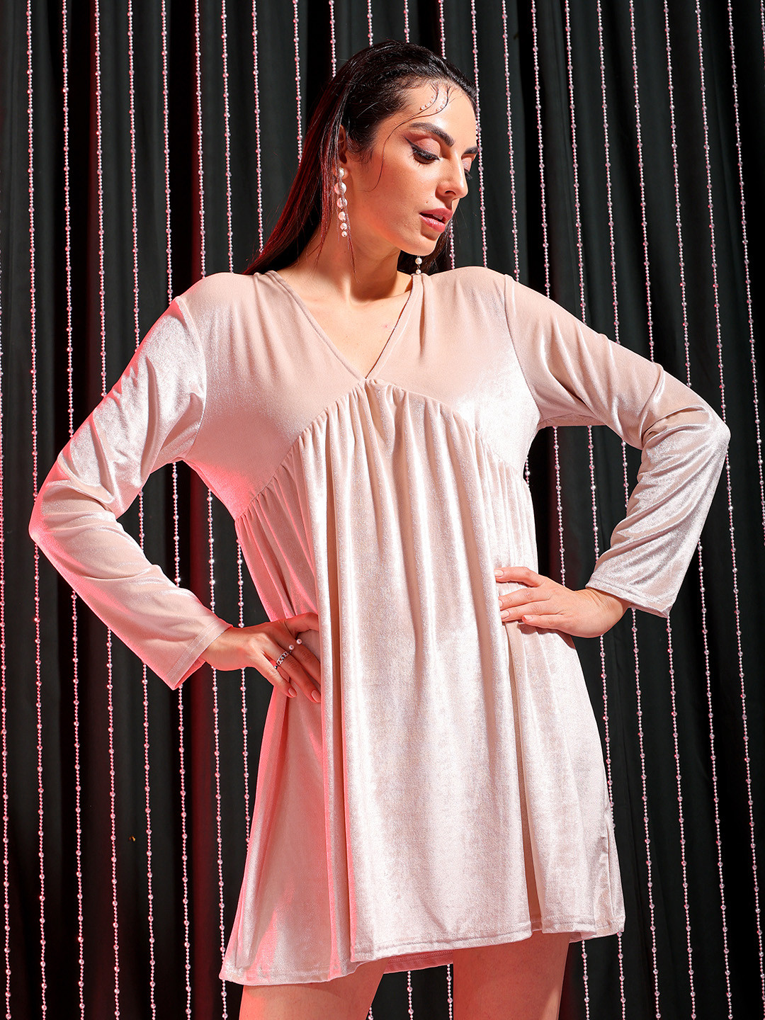 Buy Freehand By The Indian Garage Co V Neck Velvet A Line Dress ...