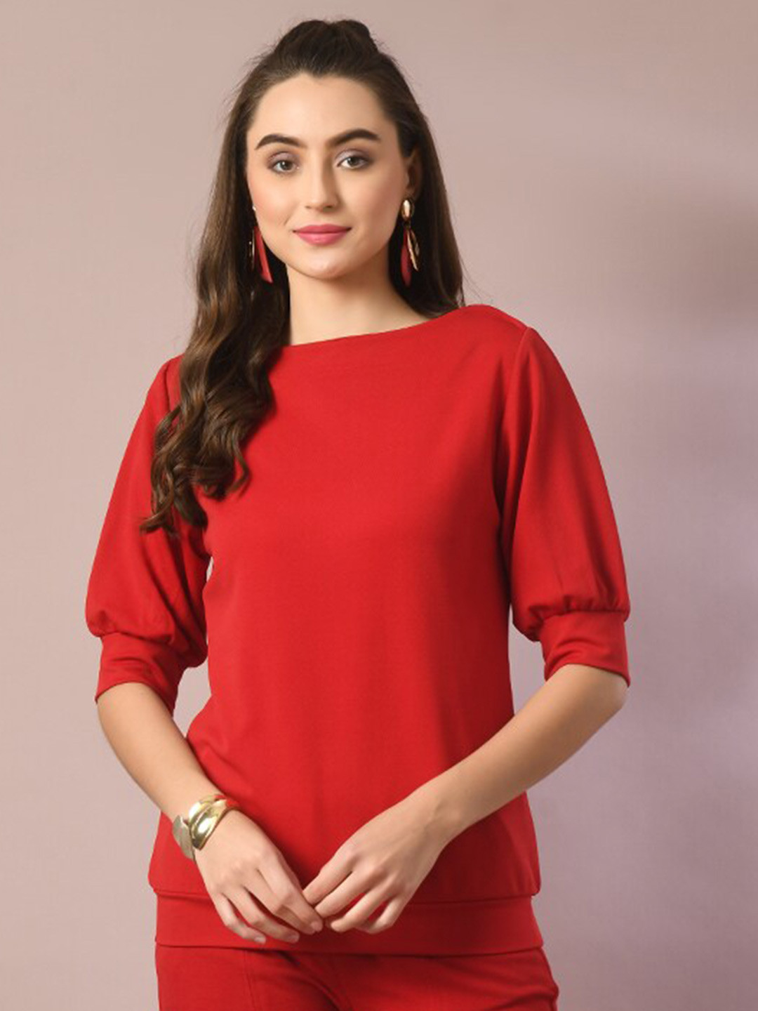 Buy Myshka Boat Neck Puff Sleeves Blouson Top - Tops for Women 28120902 ...