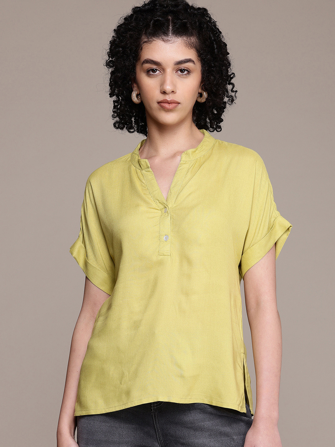 Buy The Roadster Life Co. Mandarin Collar Extended Sleeves Top - Tops ...