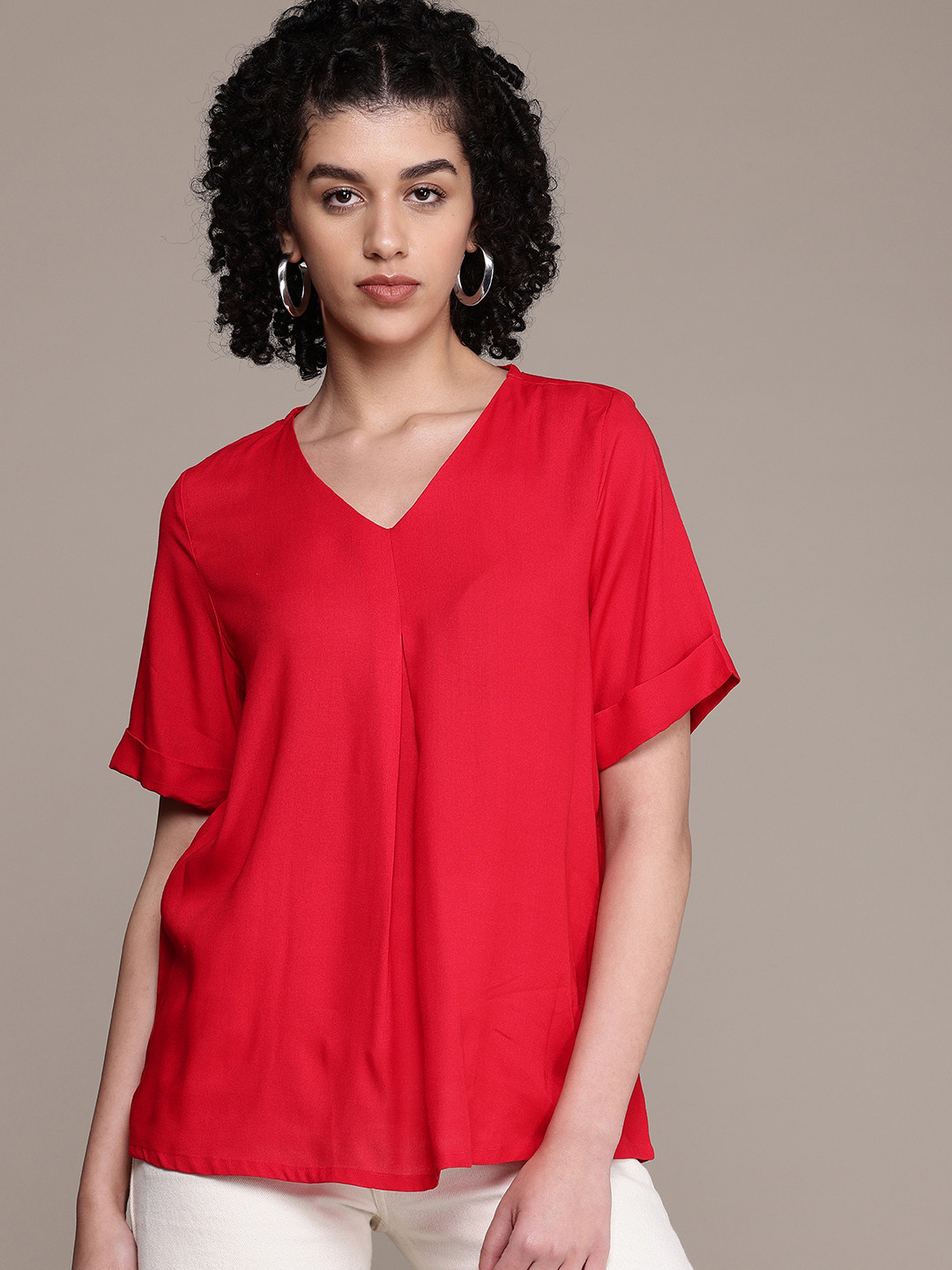 Buy The Roadster Life Co. Cherry Red V Neck Top - Tops for Women ...