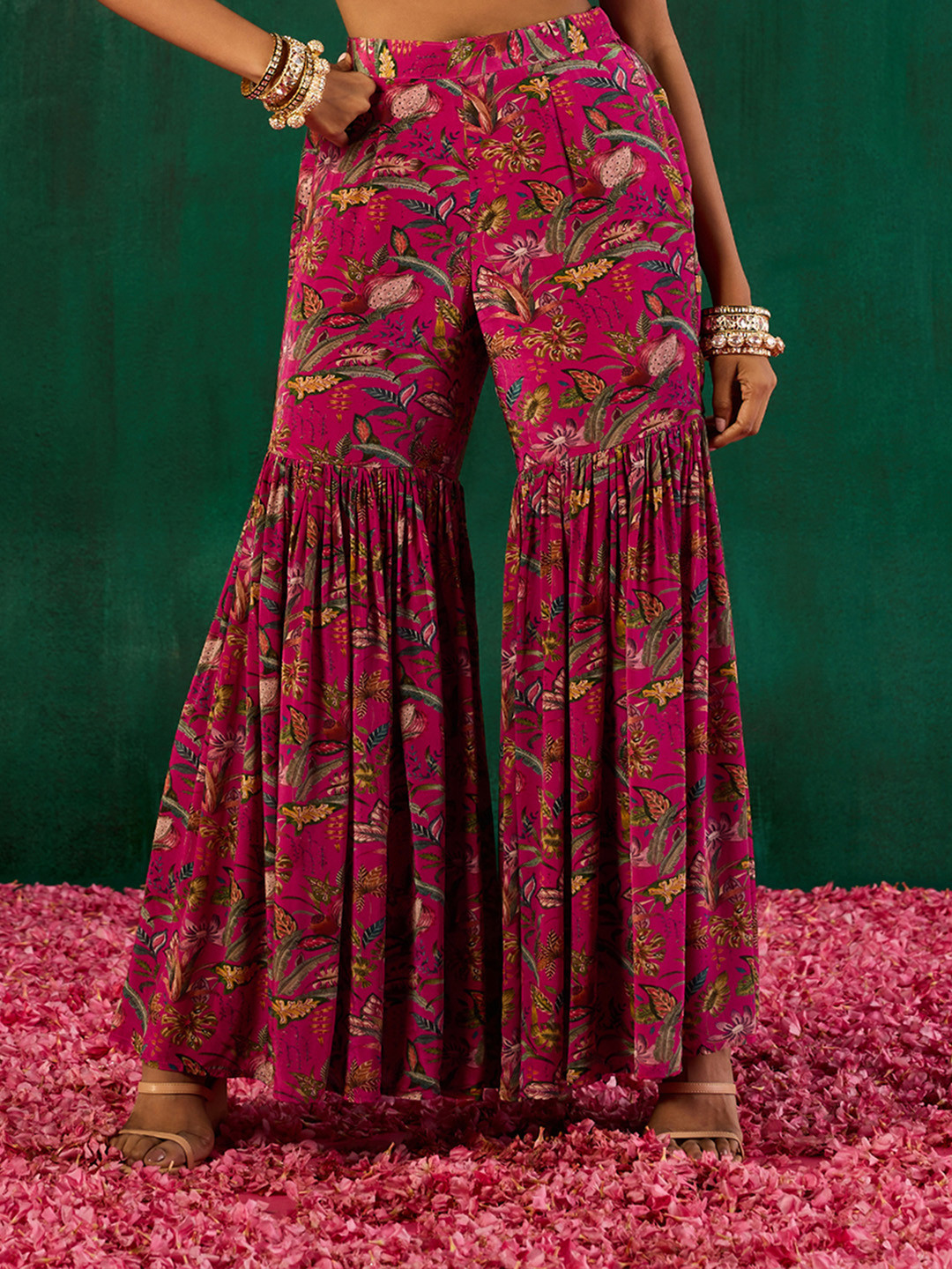 Buy Gajra Gang Women Floral Printed Flared Crepe Ethnic Sharara ...
