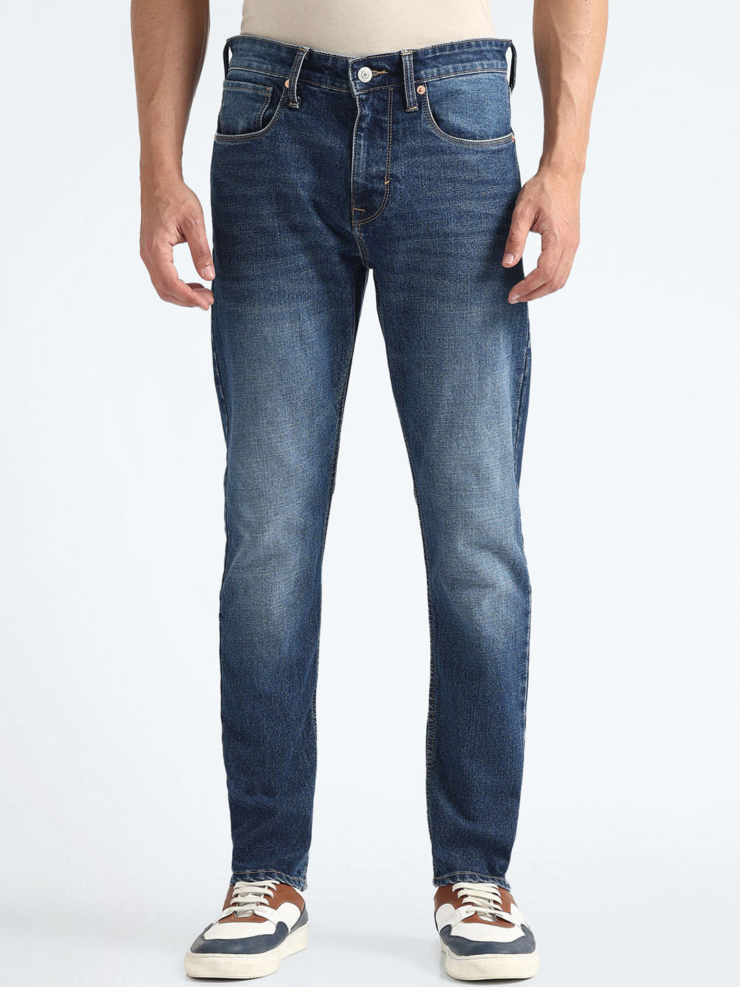 Buy Flying Machine Men Tapered Fit Low Distress Heavy Fade Stretchable ...