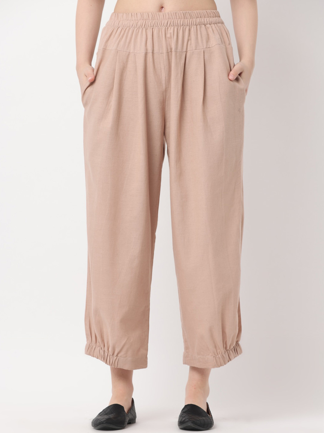 Buy BLACK & BLAH BLAH Relaxed Loose Fit Solid Cotton Linen Pant ...