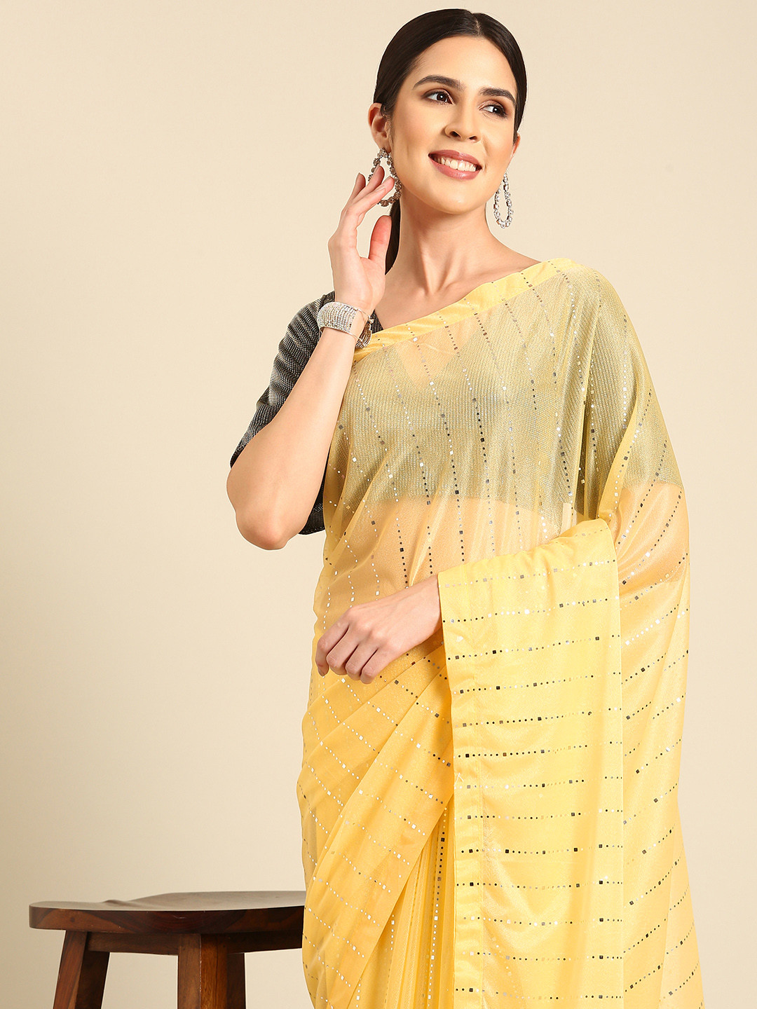 Buy HERE&NOW Embellished Mirror Work Saree - Sarees for Women 28134668 ...