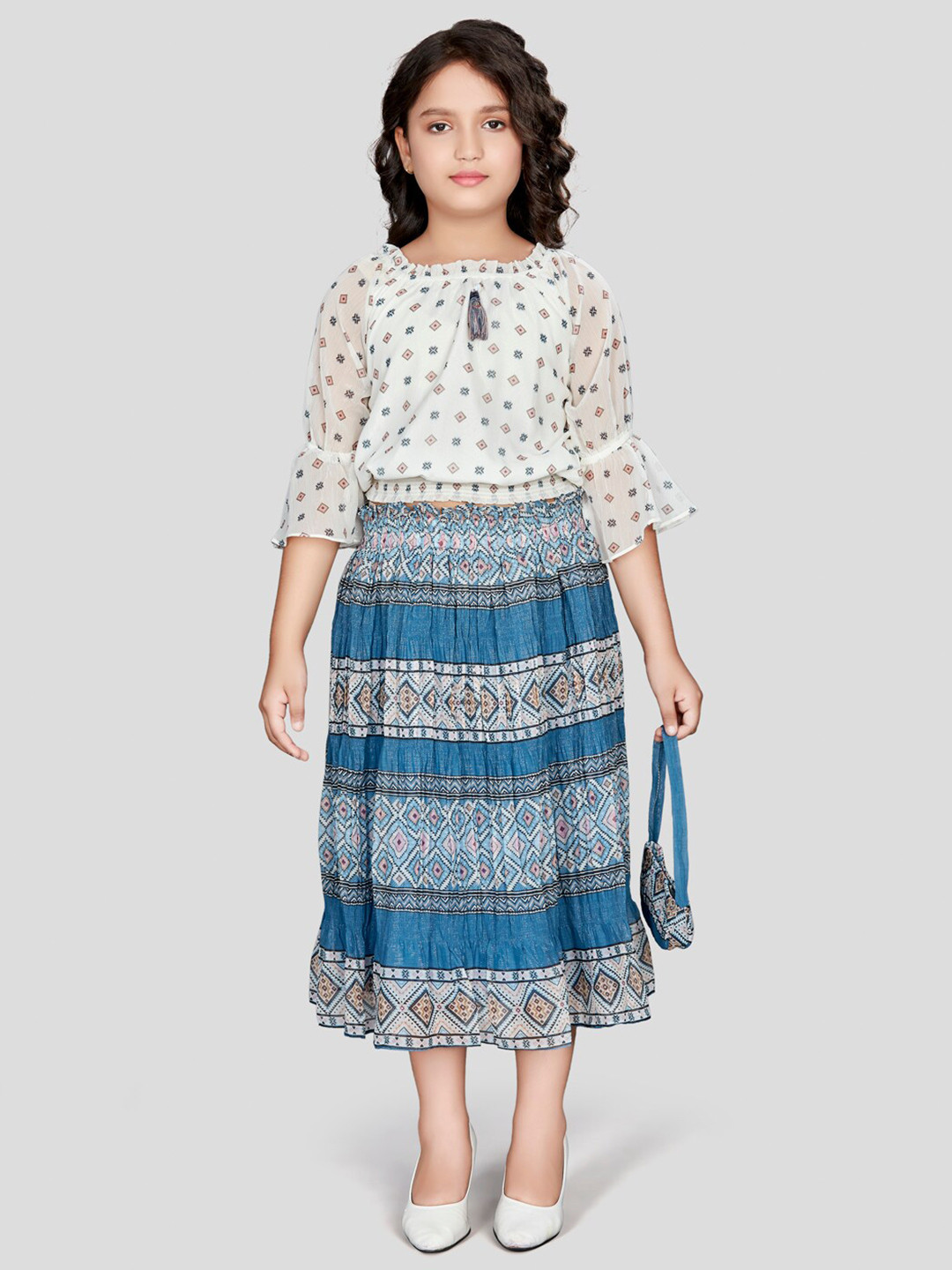 Buy Peppermint Girls Printed Round Neck Top With Skirt - Clothing Set ...