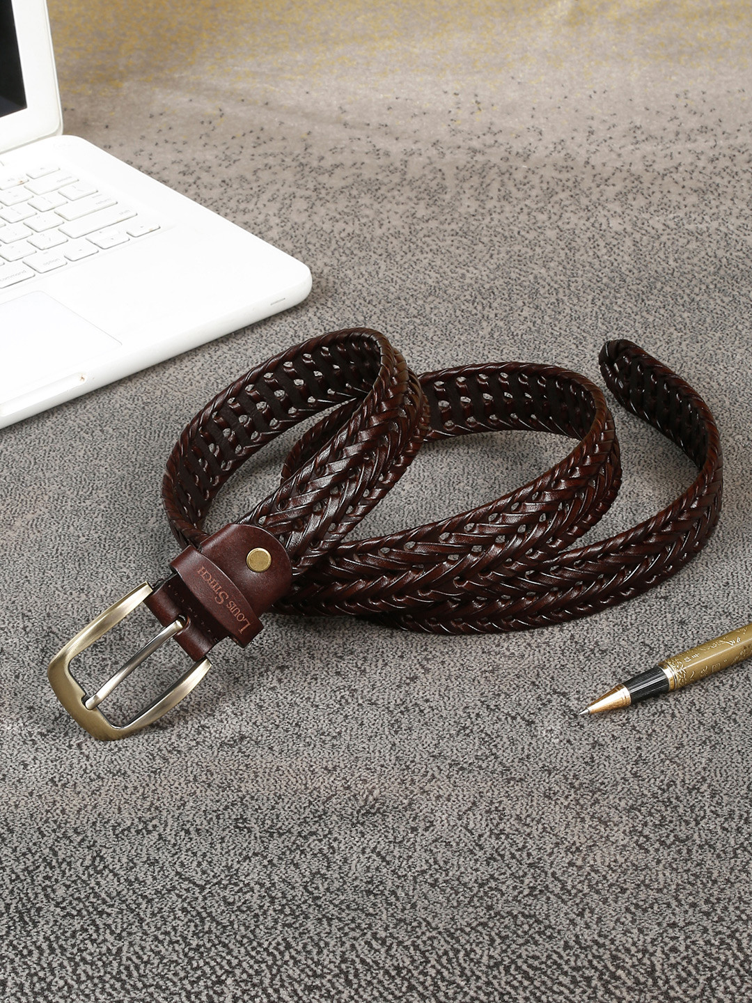 Buy LOUIS STITCH Men Braided Spanish Leather Belt - Belts for Men ...