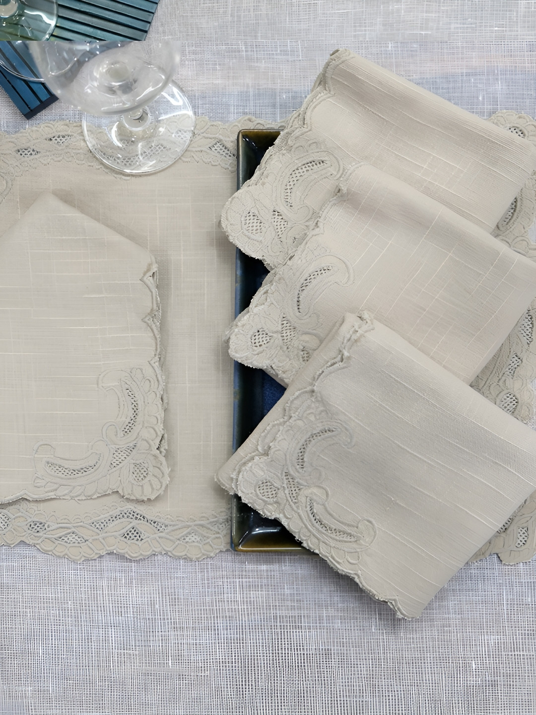 Buy DESIGN GAATHA 4 Pieces Beige Embroidered Table Napkins - Table ...