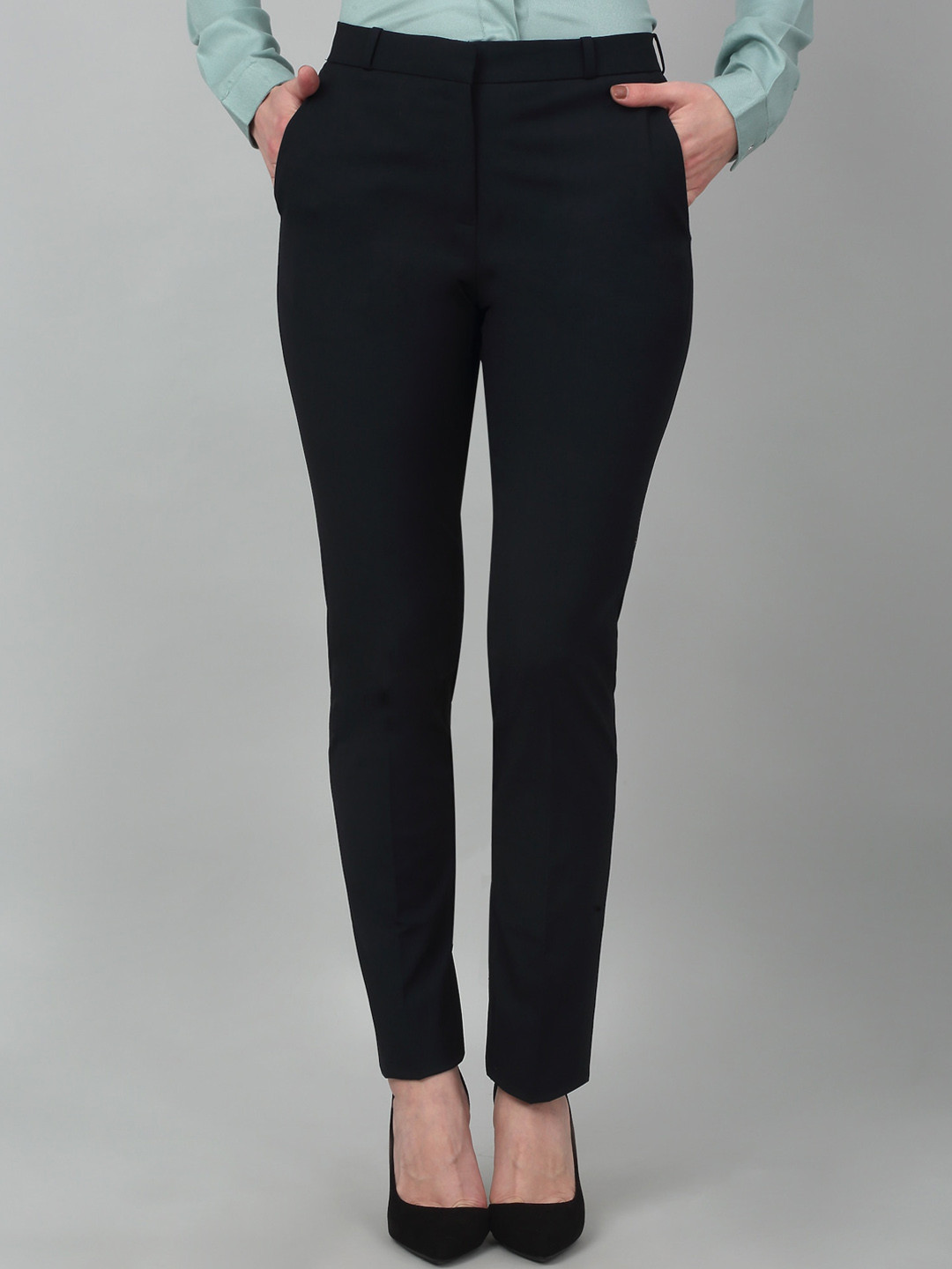 Buy Cantabil Women Regular Fit High Rise Plain Formal Trousers ...
