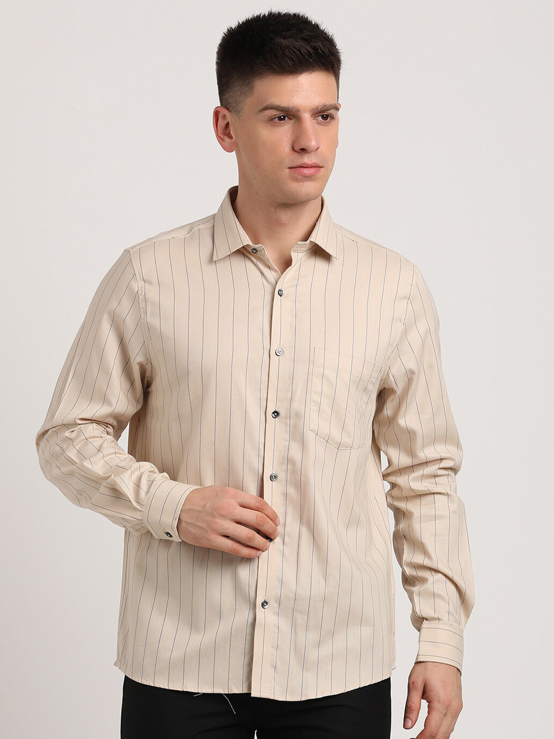 Buy Turtle Standard Slim Fit Striped Spread Collar Cotton Formal Shirt ...