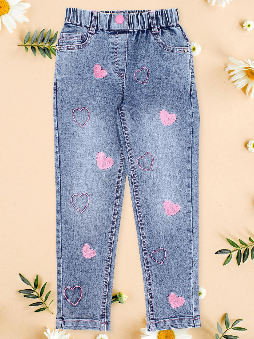 Buy CUTECUMBER Girls Mid Rise Embroidered Heavy Fade Clean Look Cotton ...