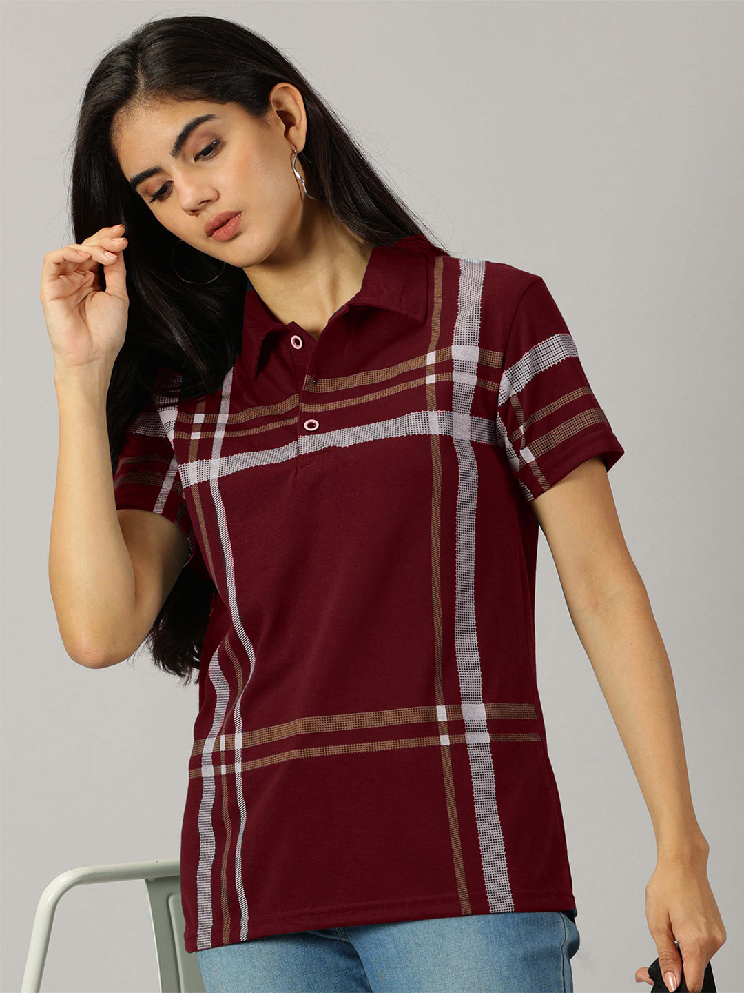 Buy AUSK Striped Polo Collar T Shirt - Tshirts for Women 28172680 | Myntra