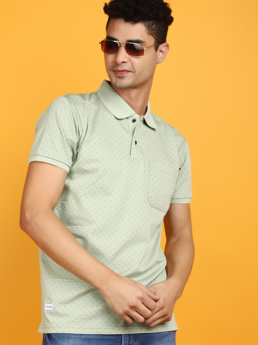 Buy V Mart Geometric Printed Polo Collar Pocket Cotton T Shirt ...