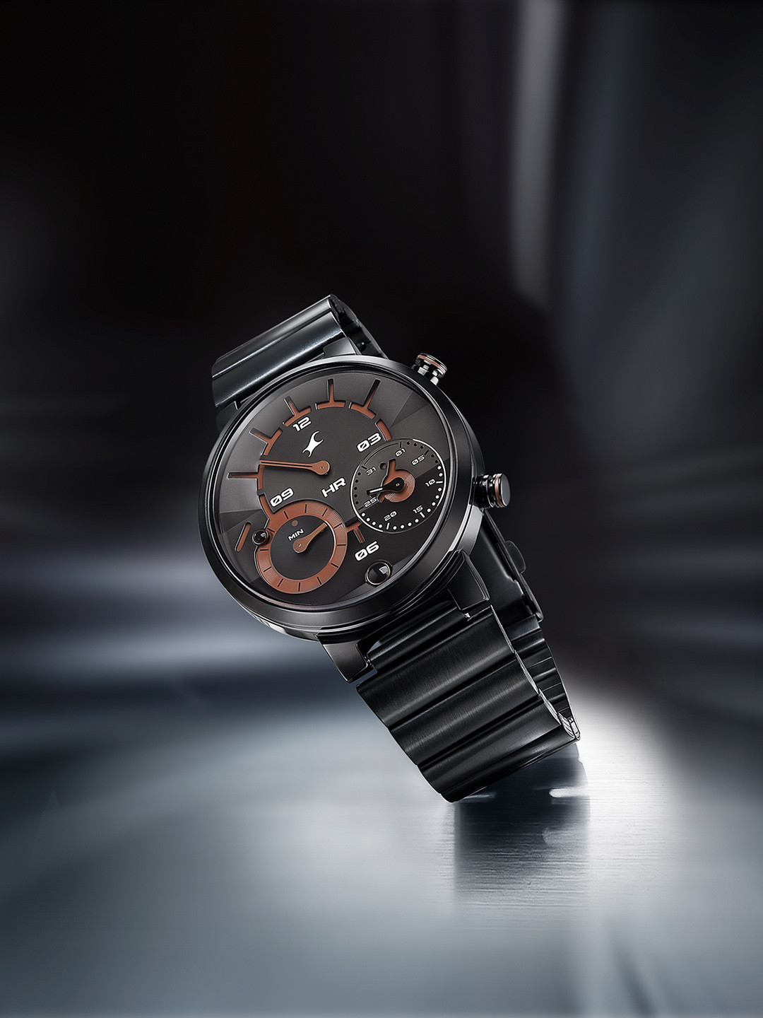 Buy Fastrack Gambit Micromotor Black Dial Black Metal Strap Analog ...