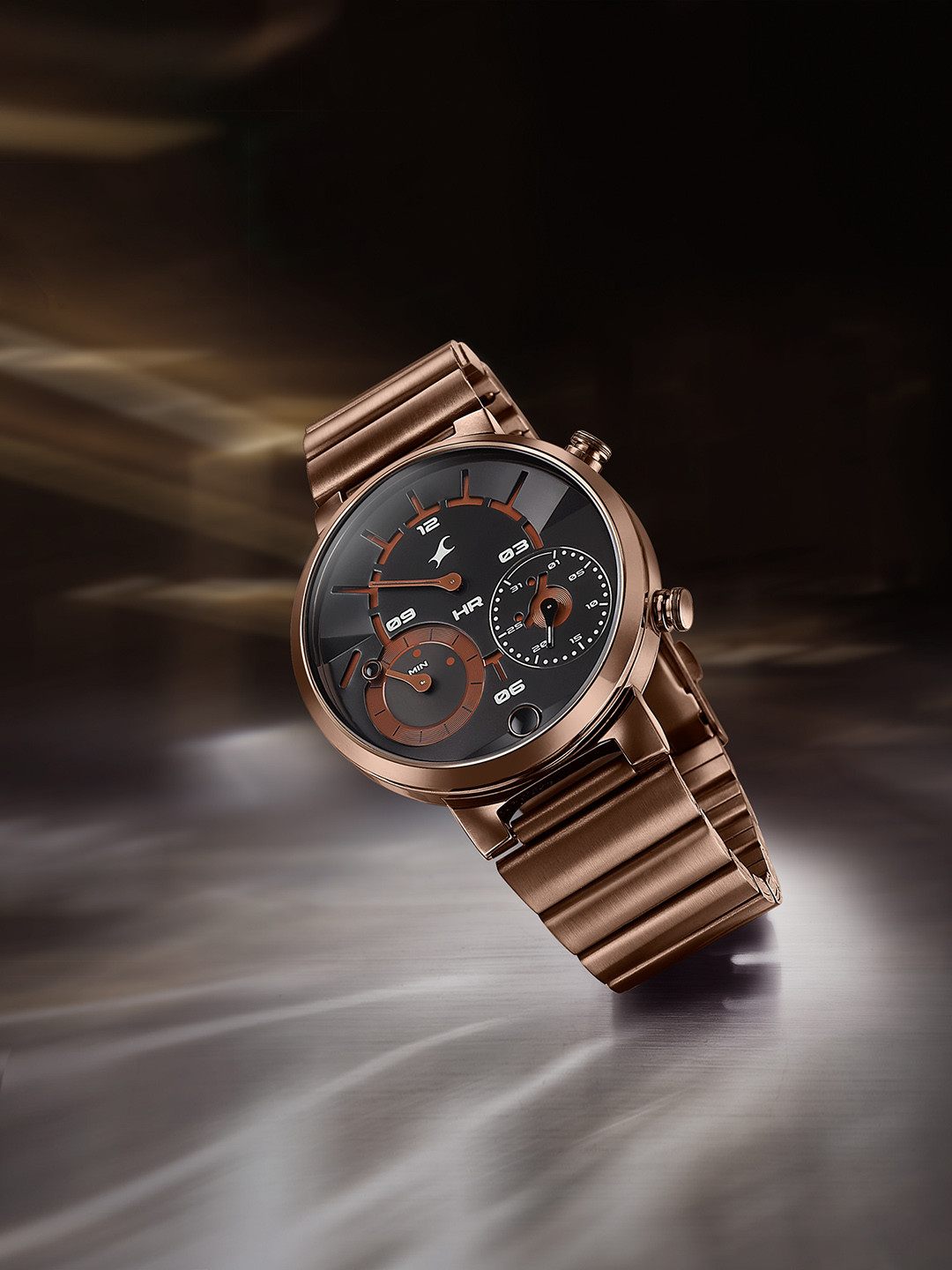 Buy Fastrack Gambit Micromotor Black Dial Brown Metal Strap Analog ...