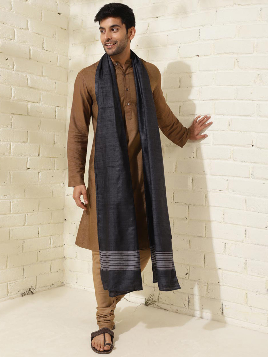 Buy Fabindia Striped Woven Design Silk Stole - Stoles for Men 28178882 ...