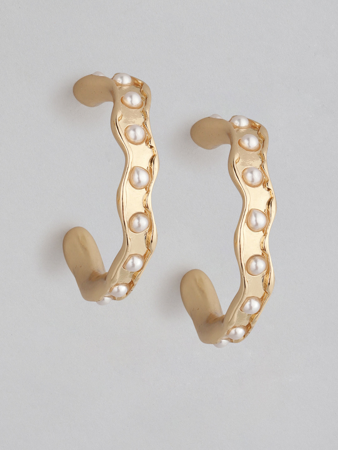 Buy Forever New Women Gold Plated Pearl Studded Circular Half Hoop ...