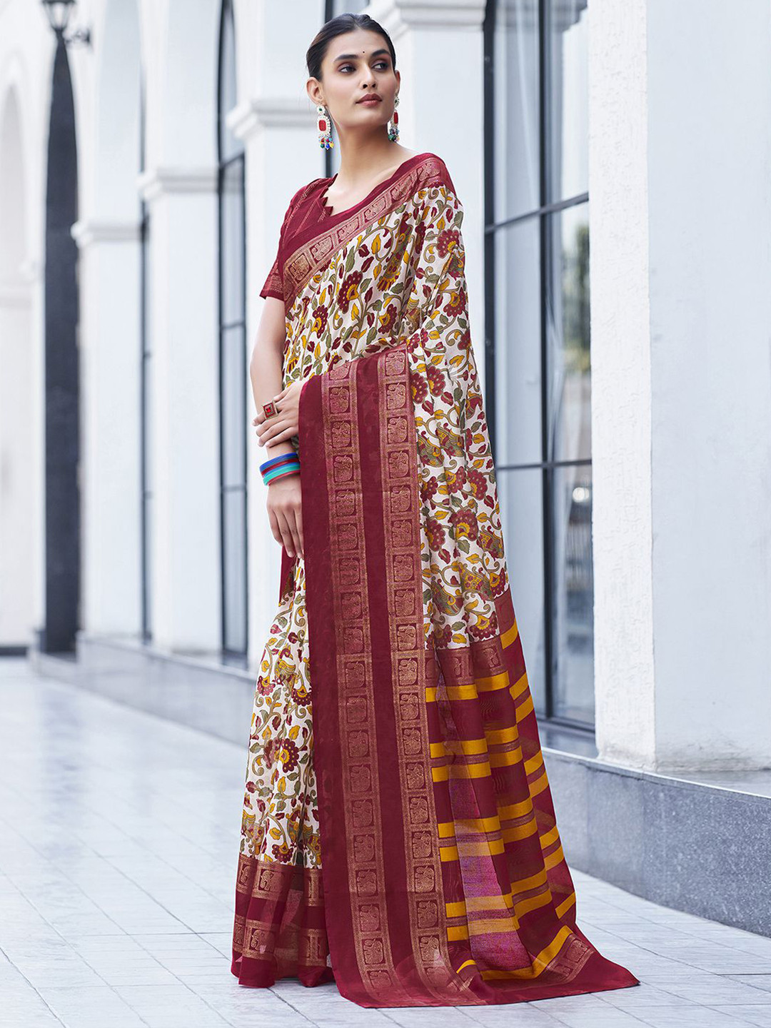 Buy Satrani Floral Printed Zari Sambalpuri Saree - Sarees for Women ...