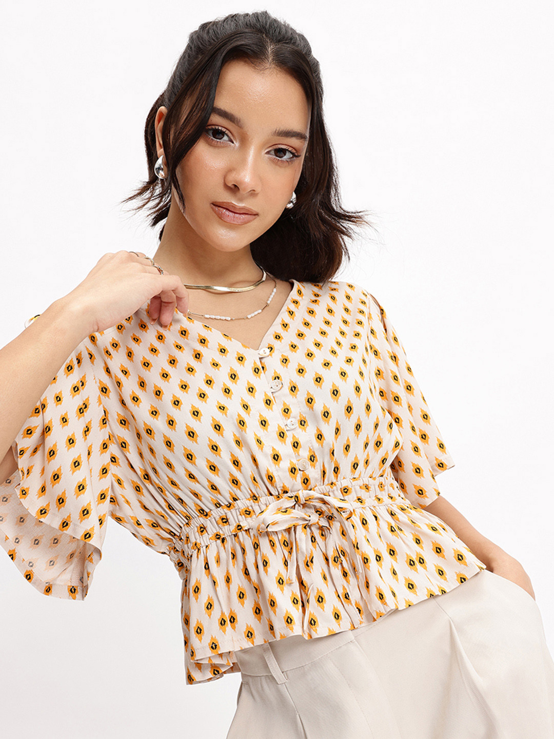 Buy DressBerry Geometric Printed V Neck Cinched Top - Tops for Women ...