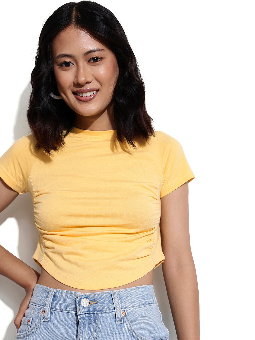 Buy DressBerry Solid Back Cut Out Side Ruched Crop Top - Tops for Women ...