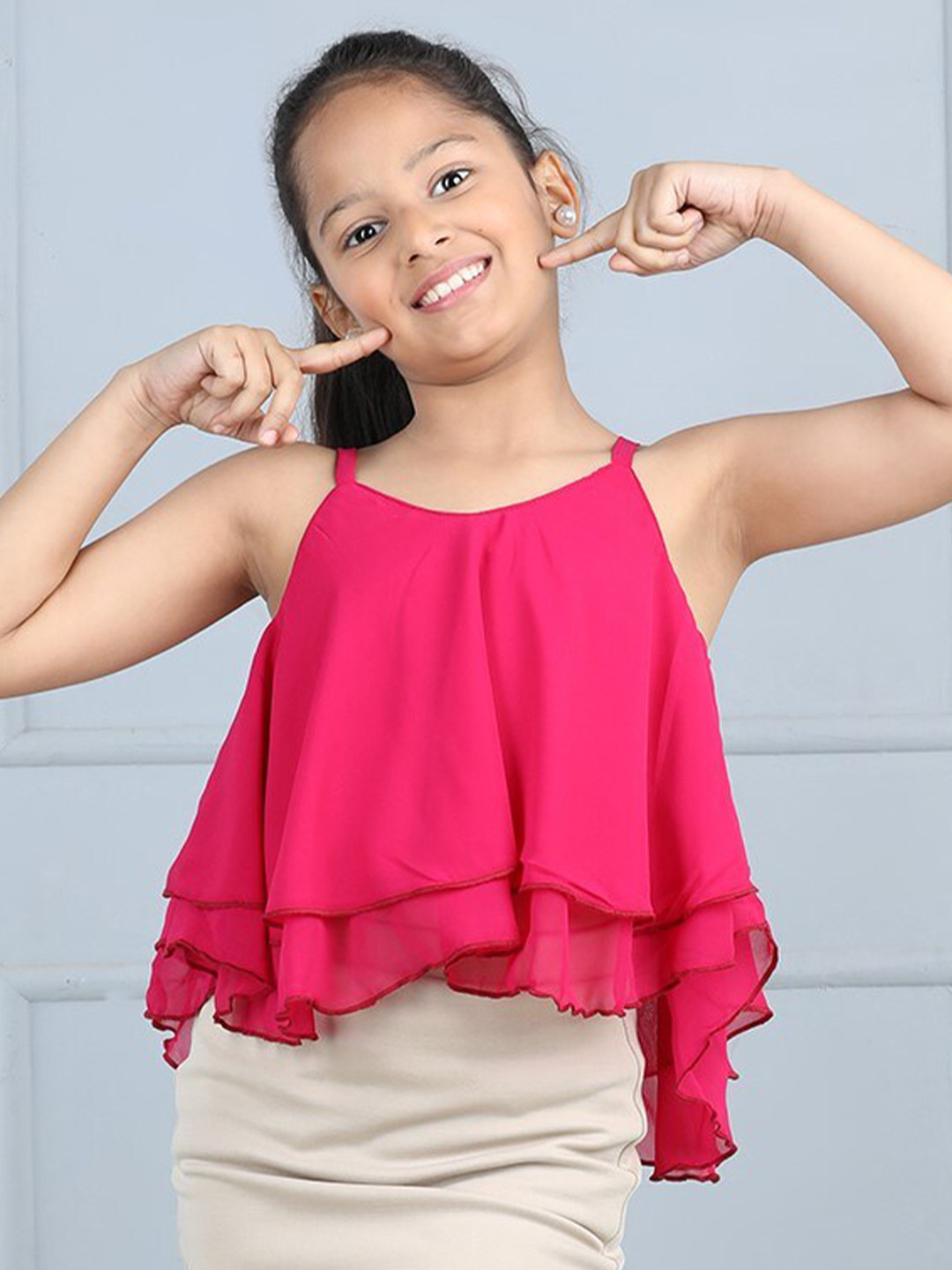 Buy AWW HUNNIE Girls Shoulder Straps Layered Detailed A Line Top - Tops ...