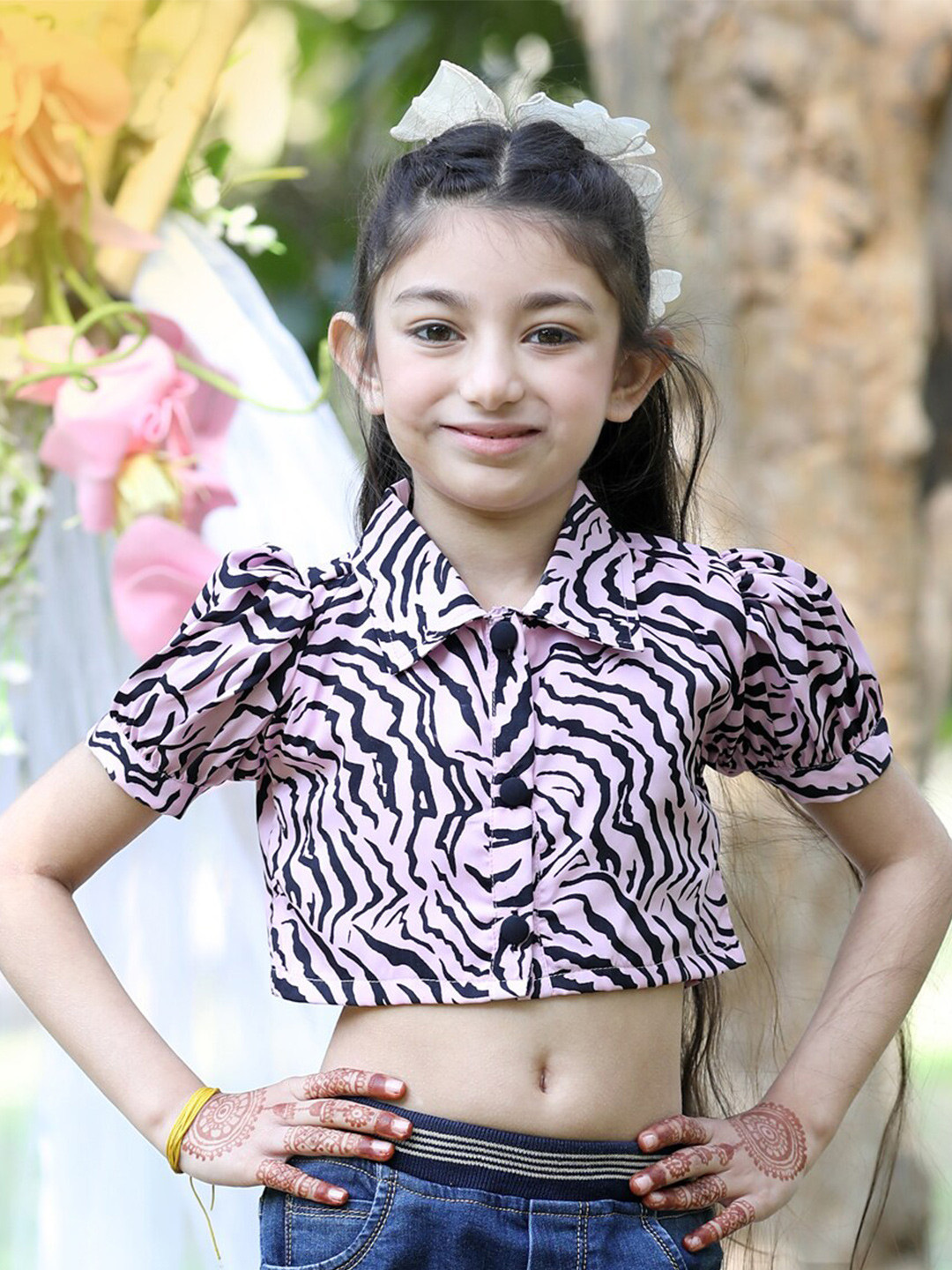 Buy Cutiekins Girls Abstract Printed Puffed Sleeves Shirt Style Crop ...