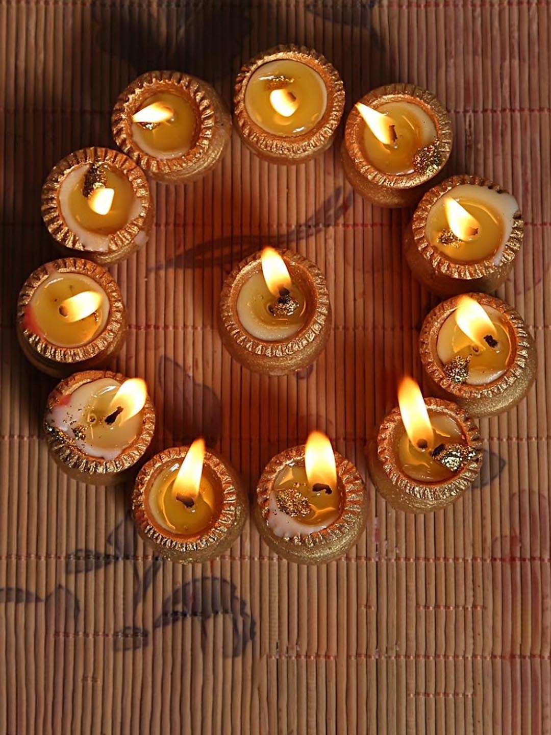 Buy PUFFSMART Gold Toned 12 Pieces Matki Diya Candles - Candles for ...