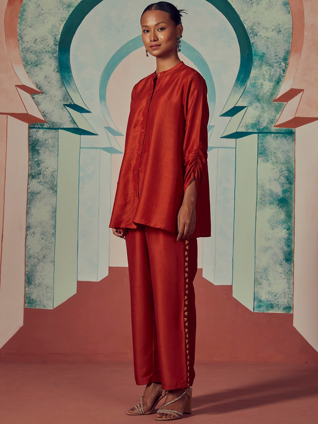 Buy Stylefables Mandarin Collar A Line Top & Mid Rise Trouser - Co Ords ...