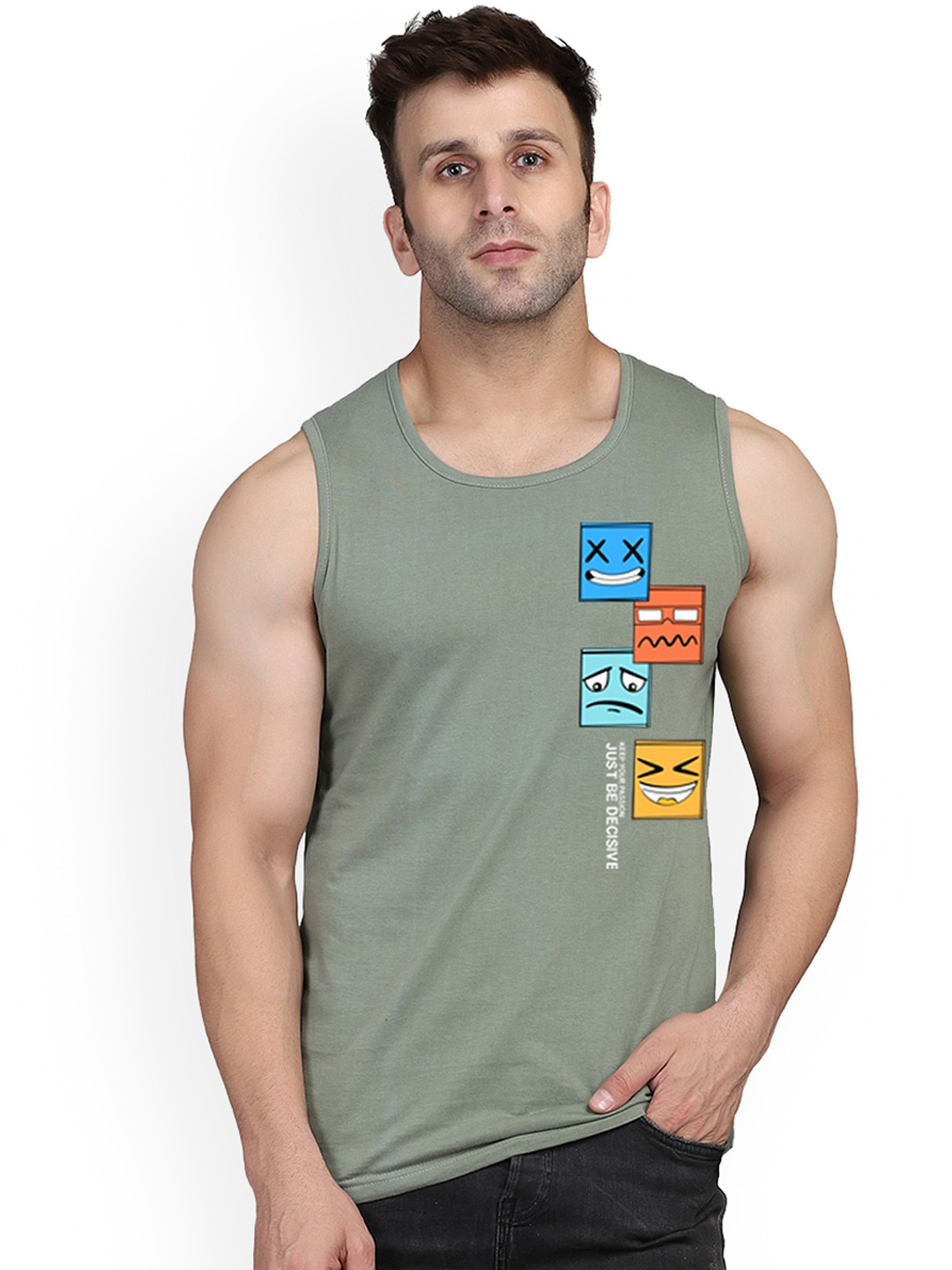 Buy SLOWLORIS Printed Antimicrobial Super Combed Cotton Gym Vest ...