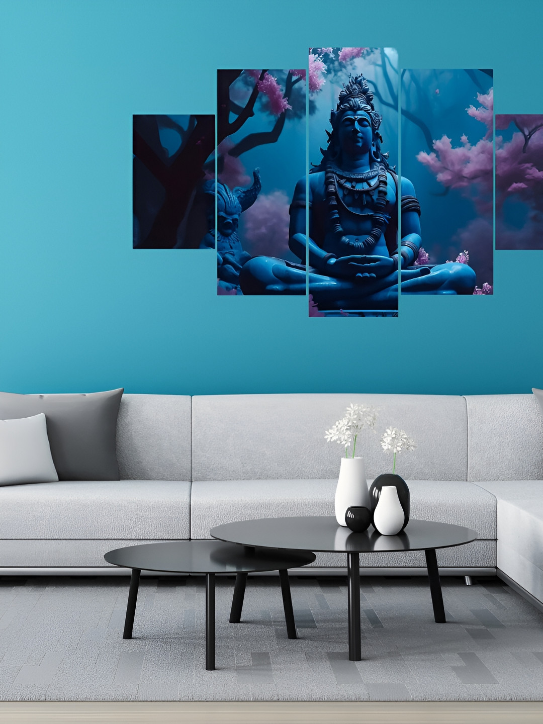 Buy WALLMAX Blue 5 Pieces Synthetic Wooden Paintings Wall Art - Wall ...