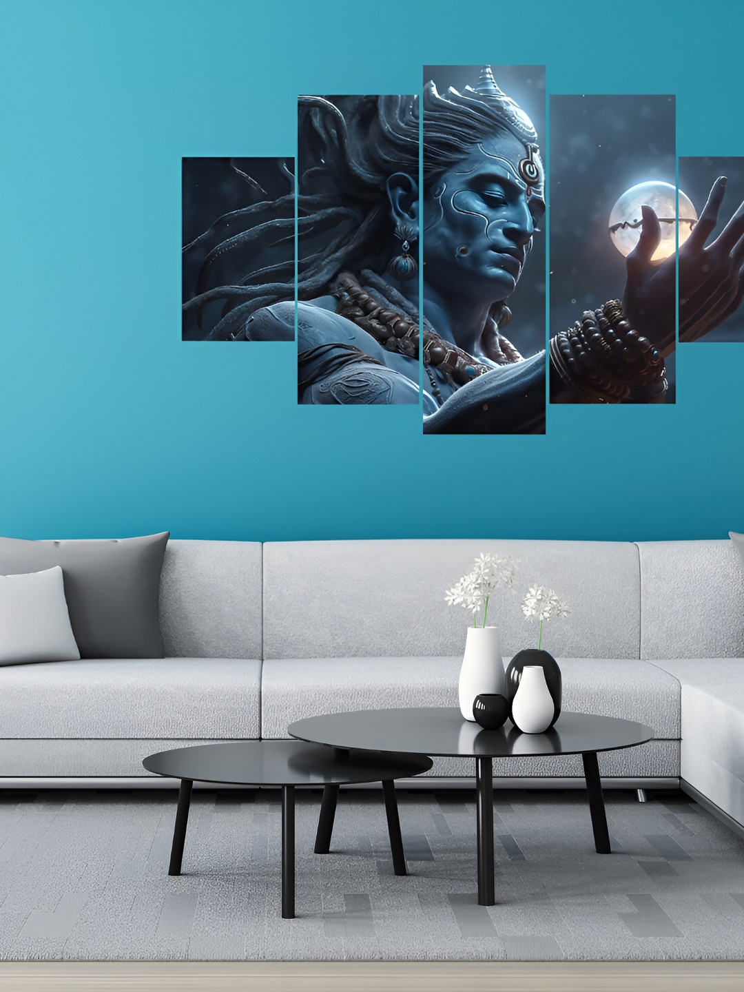 Buy WALLMAX Blue 5 Pieces Synthetic Wooden Paintings Wall Art - Wall ...