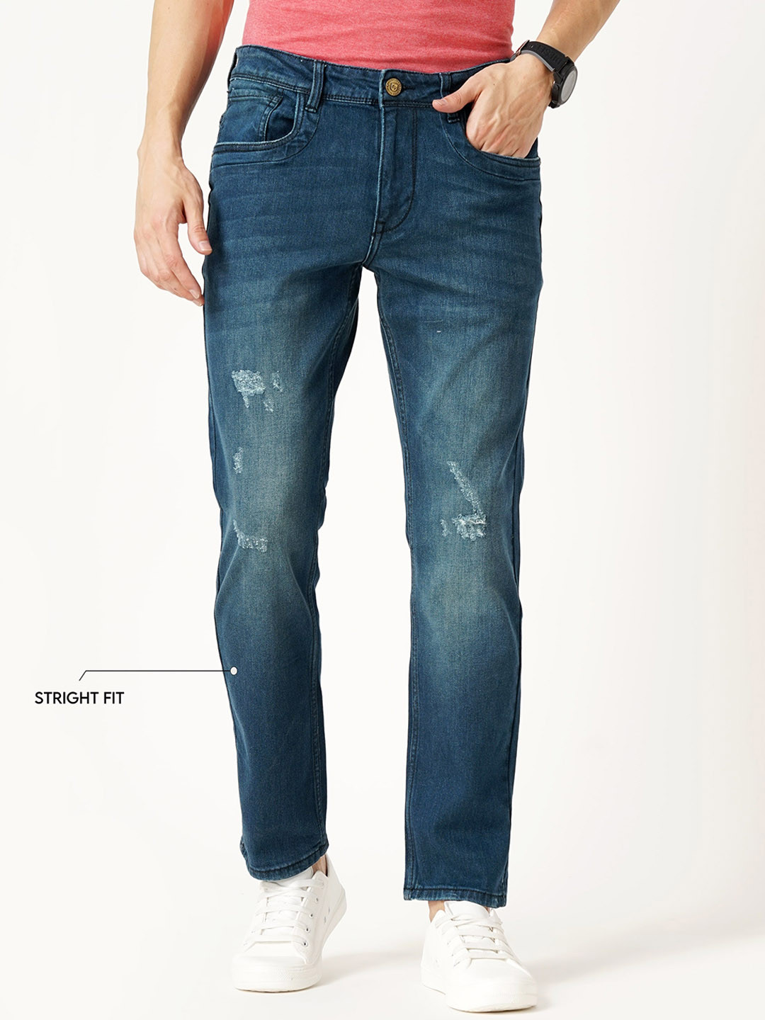 Buy Llak Jeans Men Straight Fit Low Distress Light Fade Stretchable ...