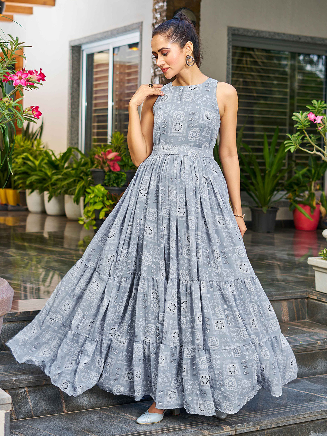 Buy ODD BY Chansi TRENDZ Ethnic Printed Flared Fit And Flare Ethnic ...