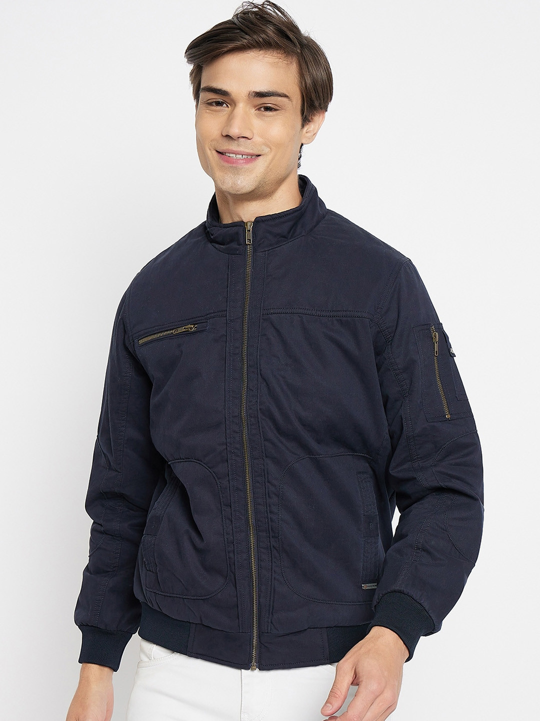 Buy Duke Long Sleeves Mock Collar Cotton Bomber Jacket - Jackets for ...