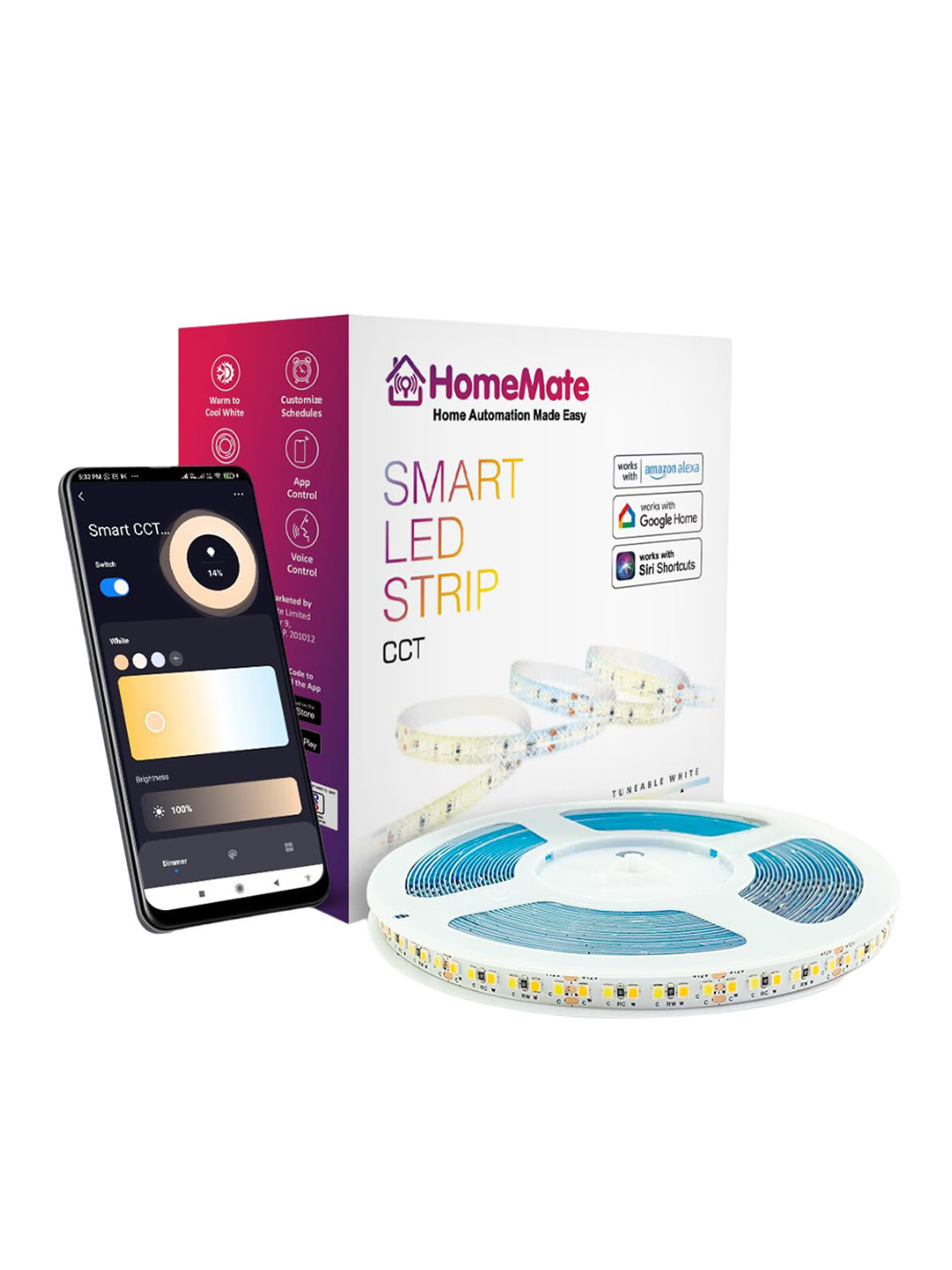 Buy HomeMate White WiFi Led Smart Strip Lights - String Lights for ...