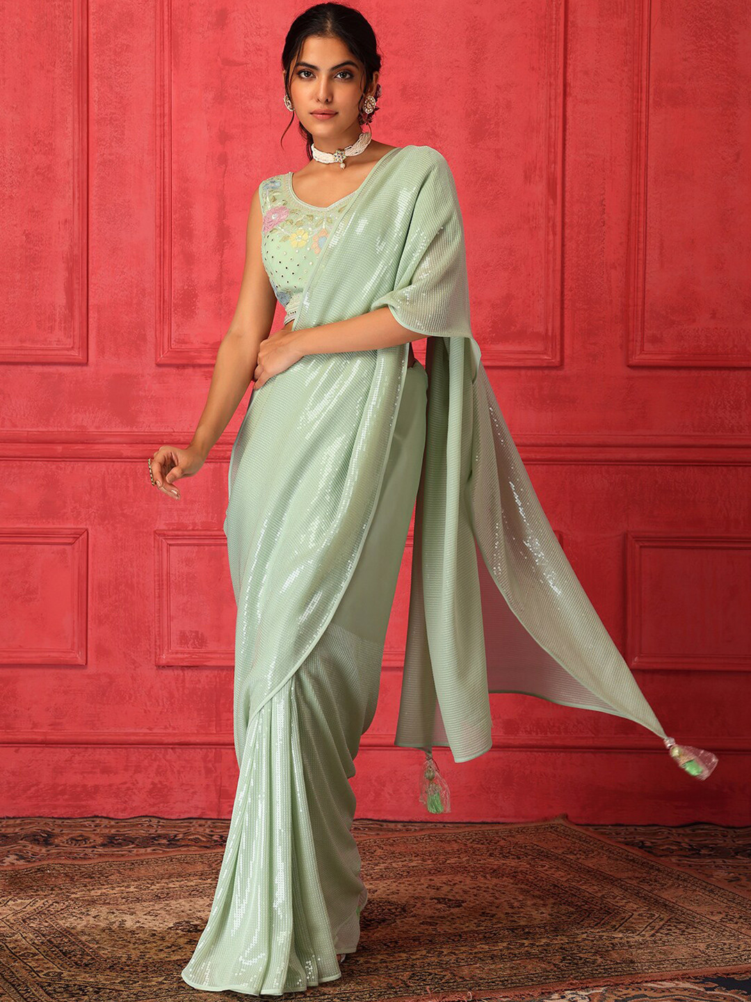 Buy Indya Luxe Embellished Sequinned Ready To Wear Saree - Sarees for ...