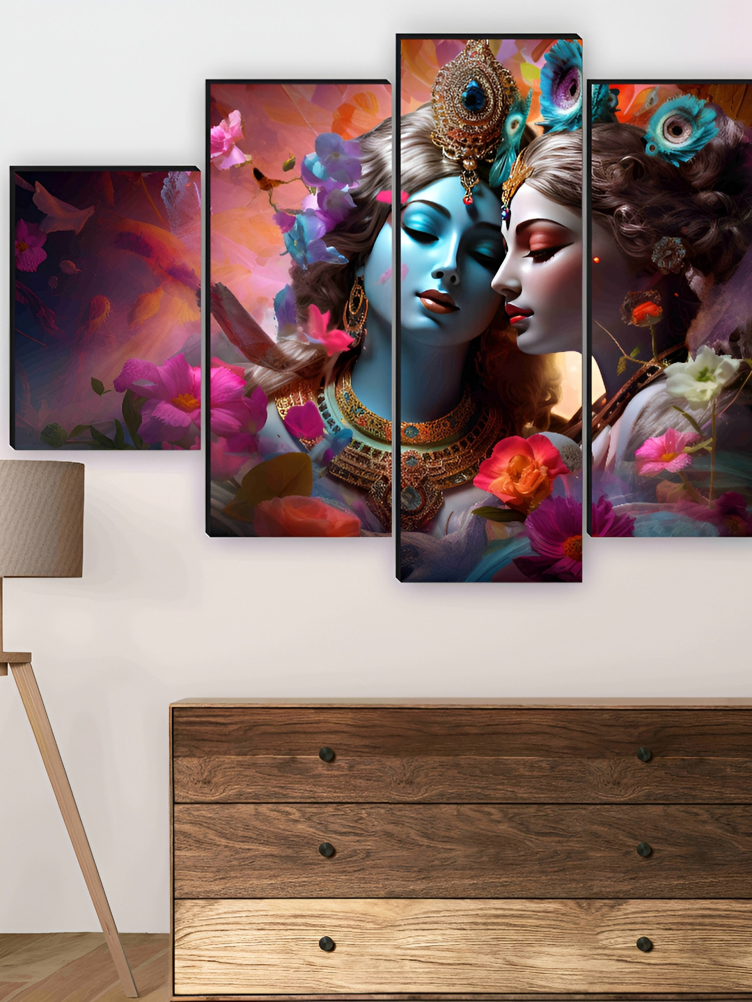 Buy SAF Blue & Pink 5 Pieces Wooden Radha Krishna Wall Arts - Wall Art ...
