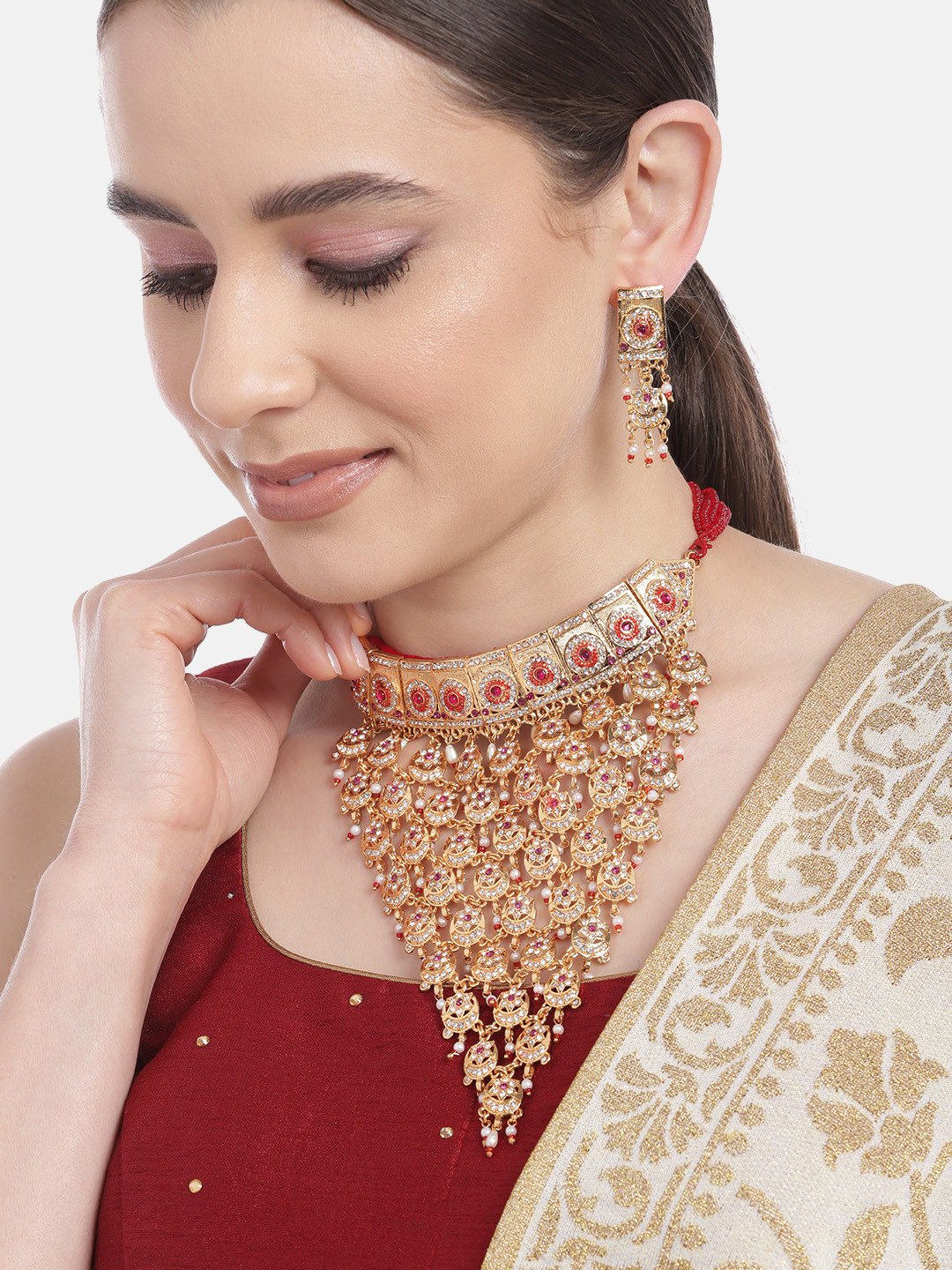 Buy Anouk Gold Plated Artificial Beads & Stones Jewellery Set ...