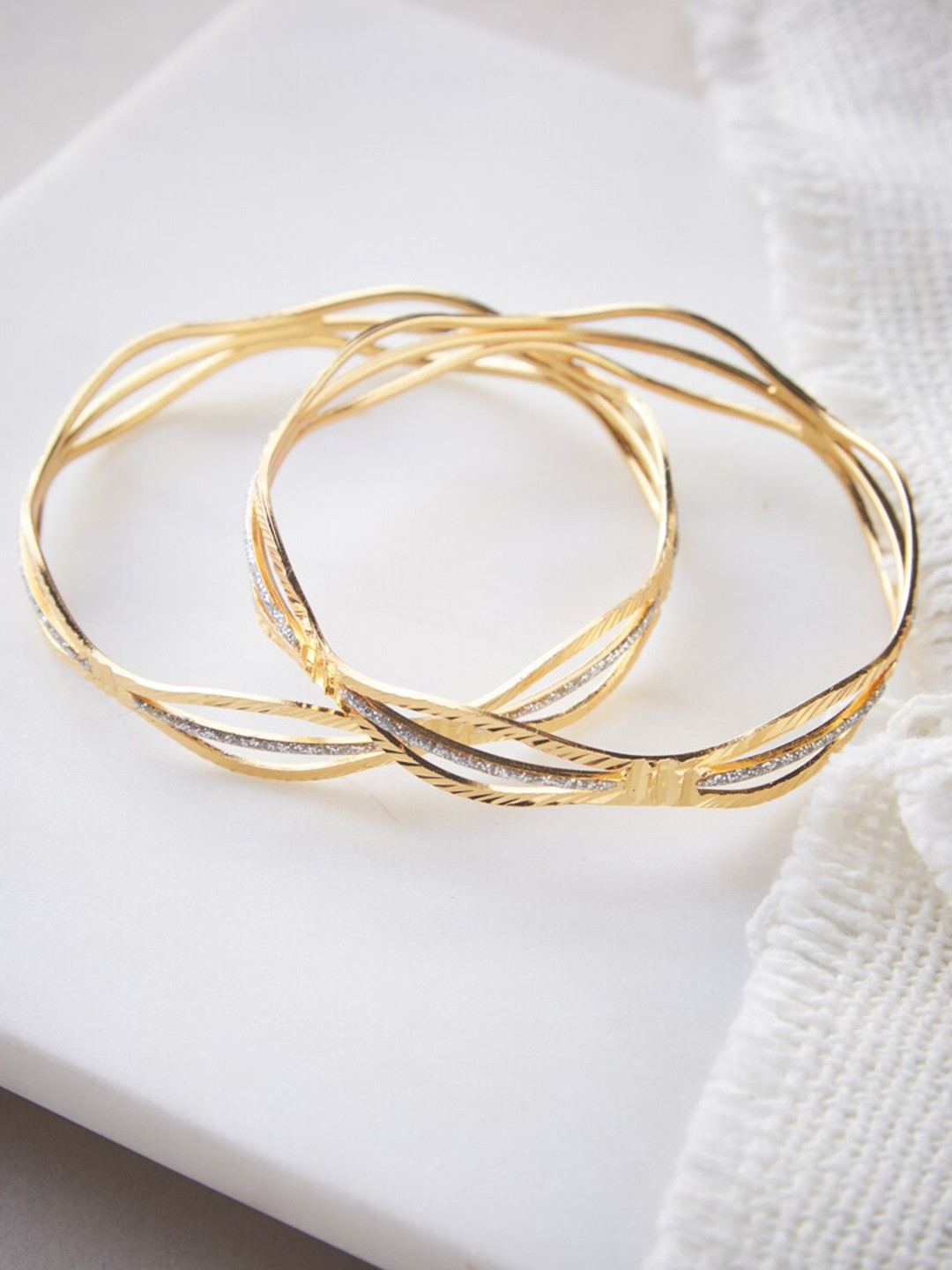 Buy ATIBELLE Set Of 2 Gold Plated Artificial Stones Bangles - Bangle ...