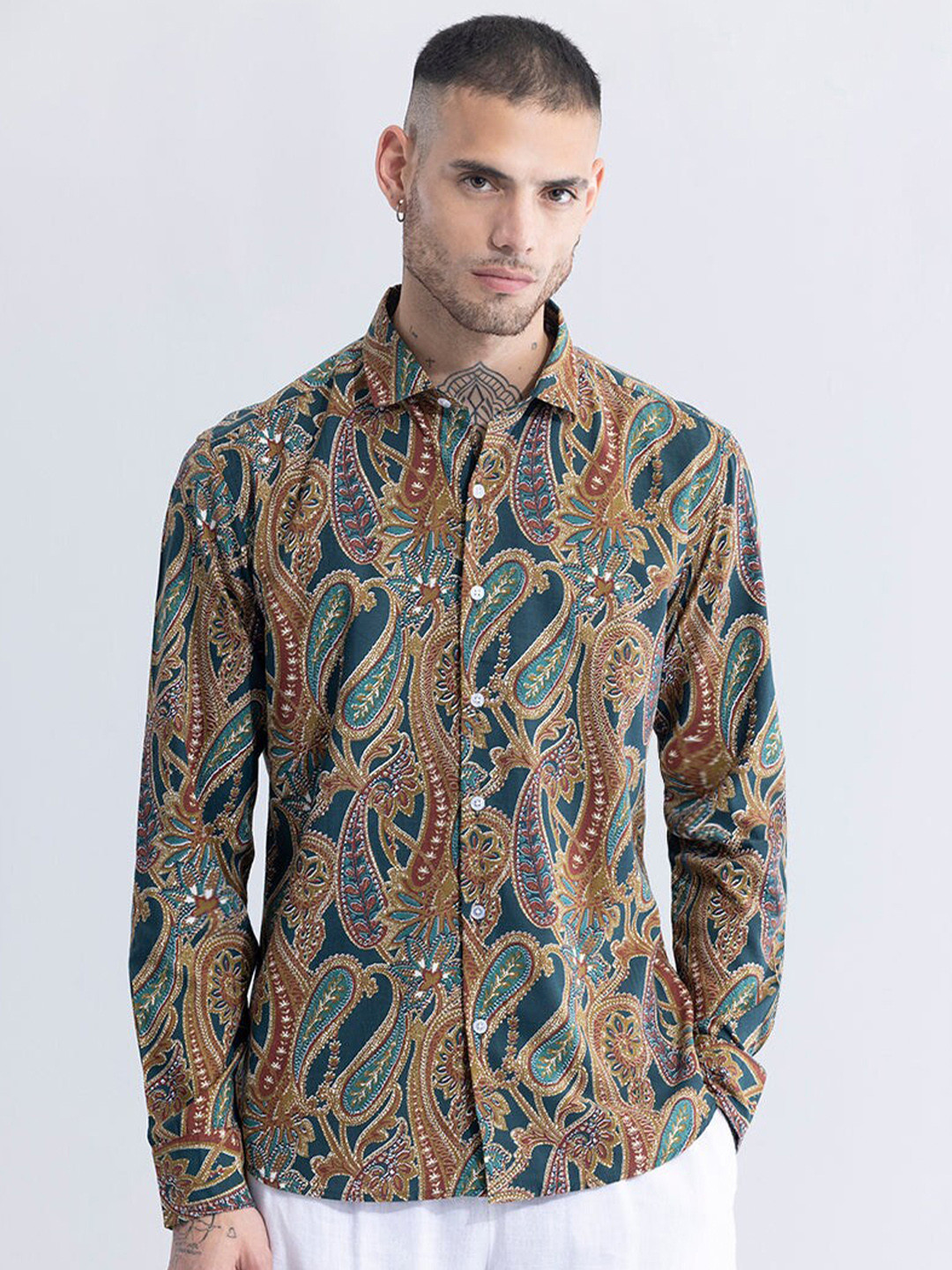 Buy Snitch Green Classic Slim Fit Paisley Printed Casual Shirt - Shirts ...