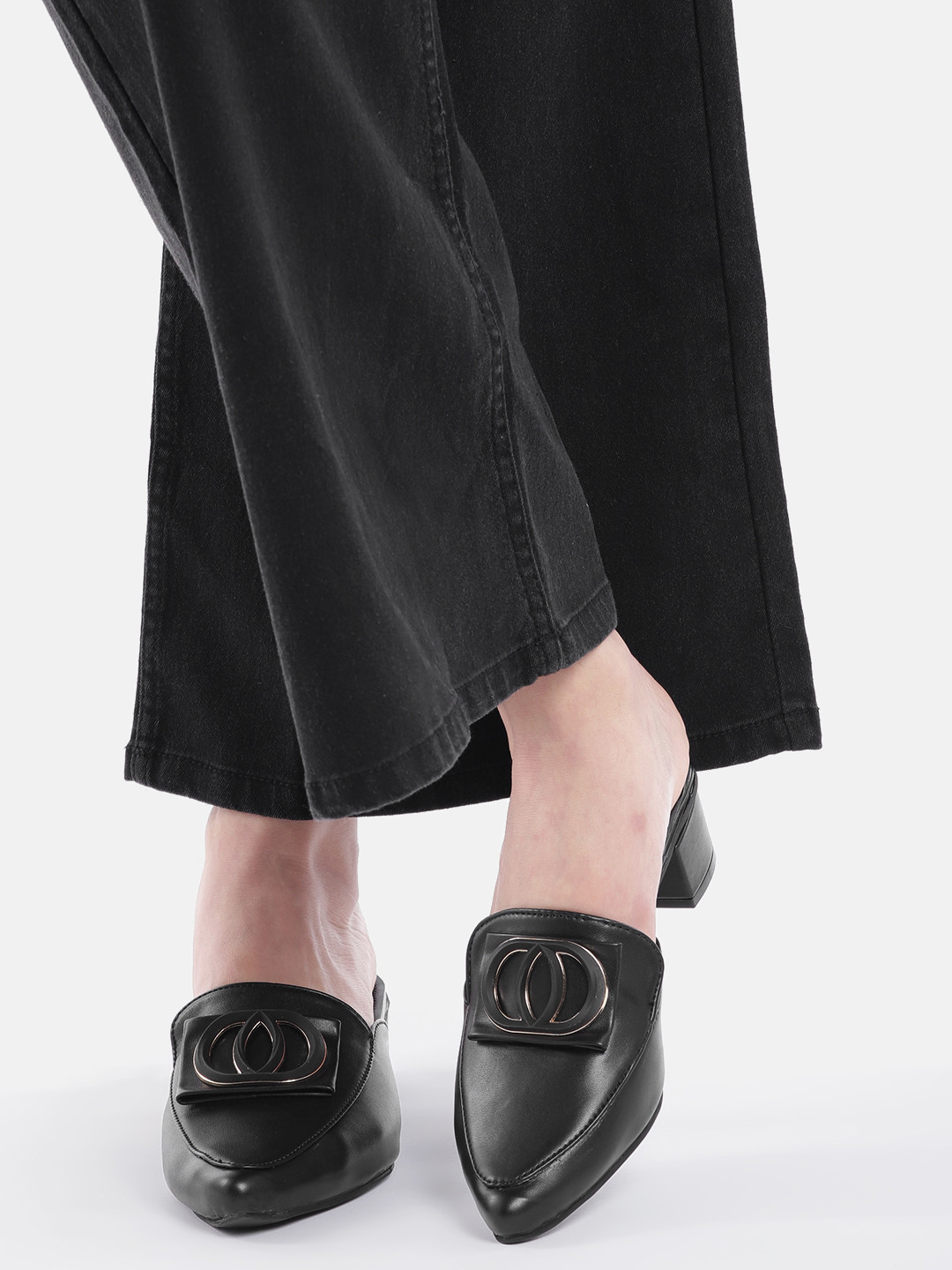 Buy AXIUM Work Block Heeled Mules With Buckles Detail - Heels for Women ...