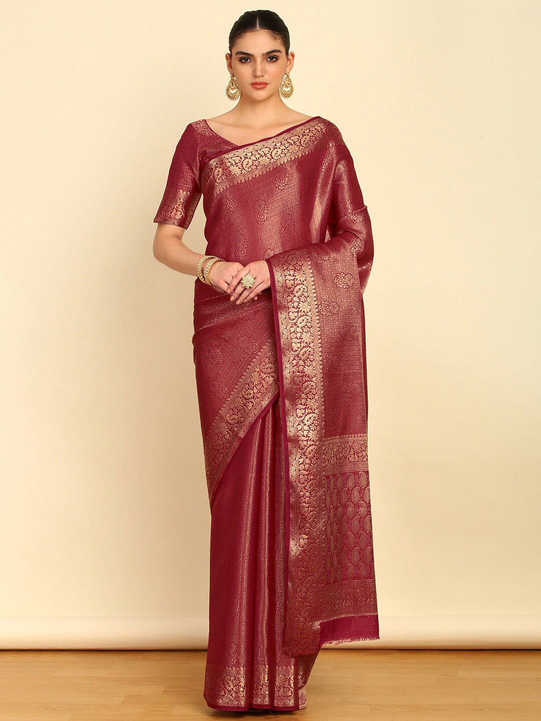 Buy Soch Maroon Ethnic Motifs Woven Design Zari Saree - Sarees for ...