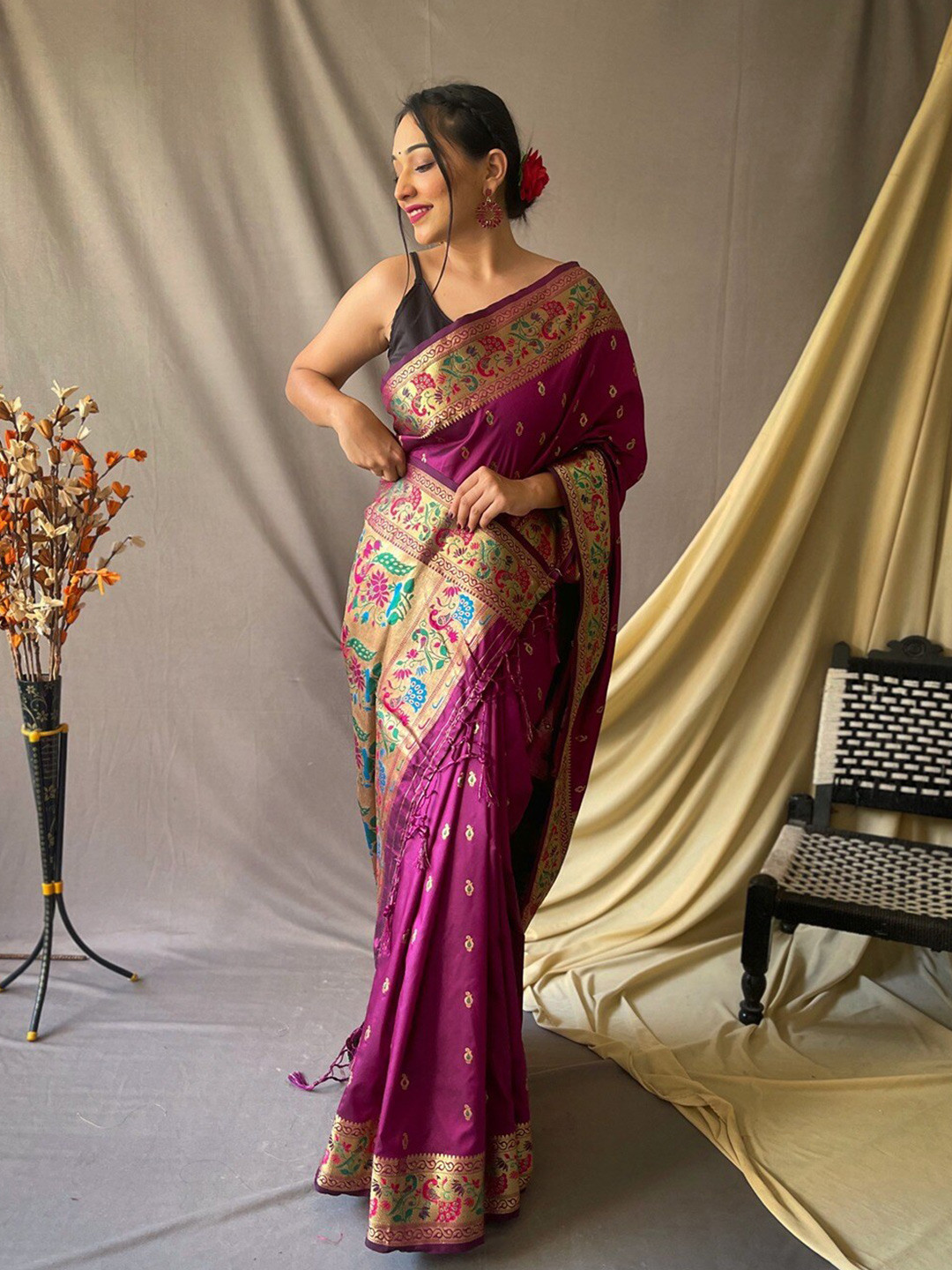 Buy SGF11 Woven Design Pure Zari Heavy Work Paithani Kanjeevaram Silk Saree - Sarees for Women ...