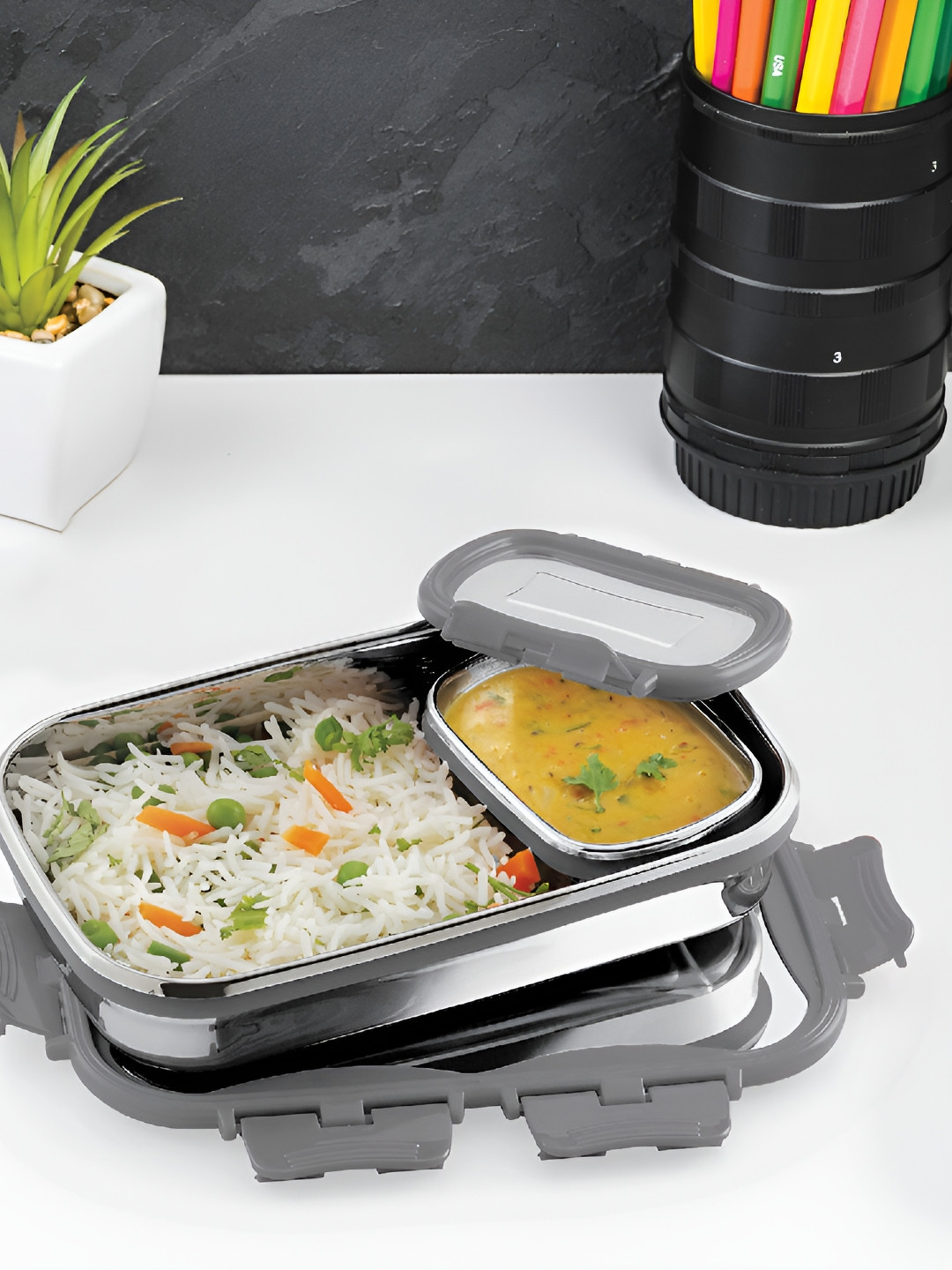 Buy Cello Grey Stainless Steel Lunch Box 700 Ml - Lunch Box for Unisex ...